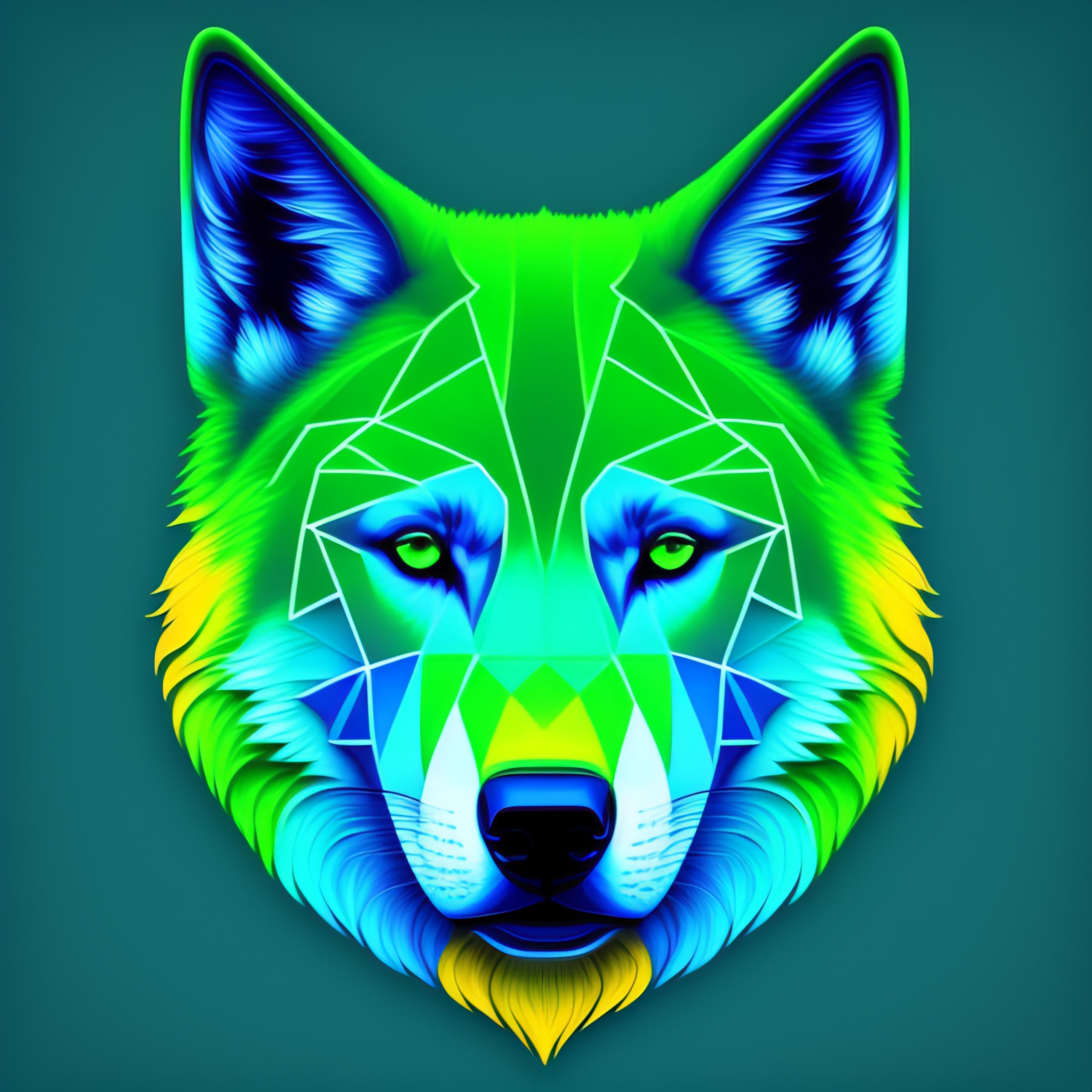 Lexica - Geometric figure of a neon blue and green wolf face