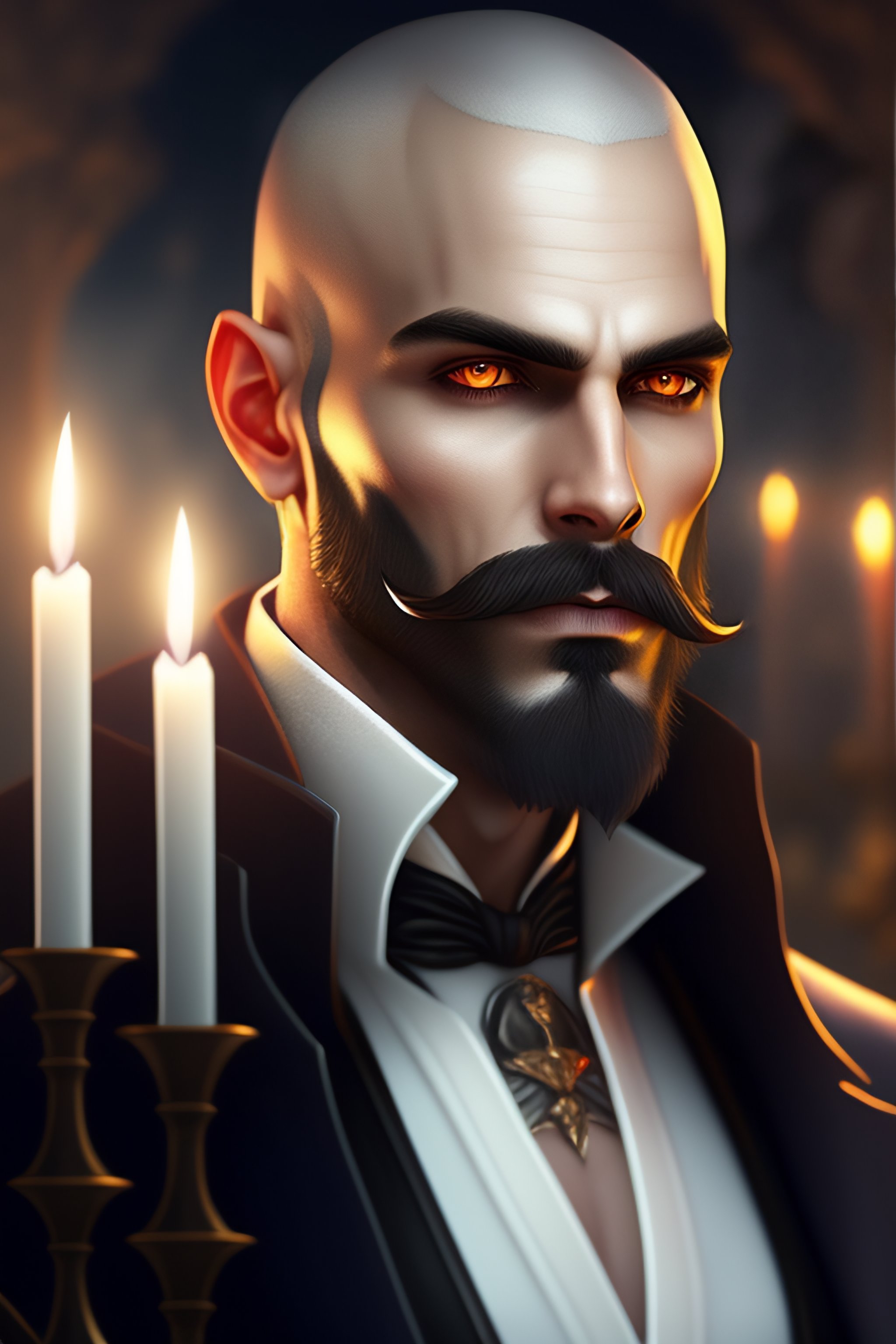 Lexica - Vampire dressed in white .. no hair on his head white beard ...