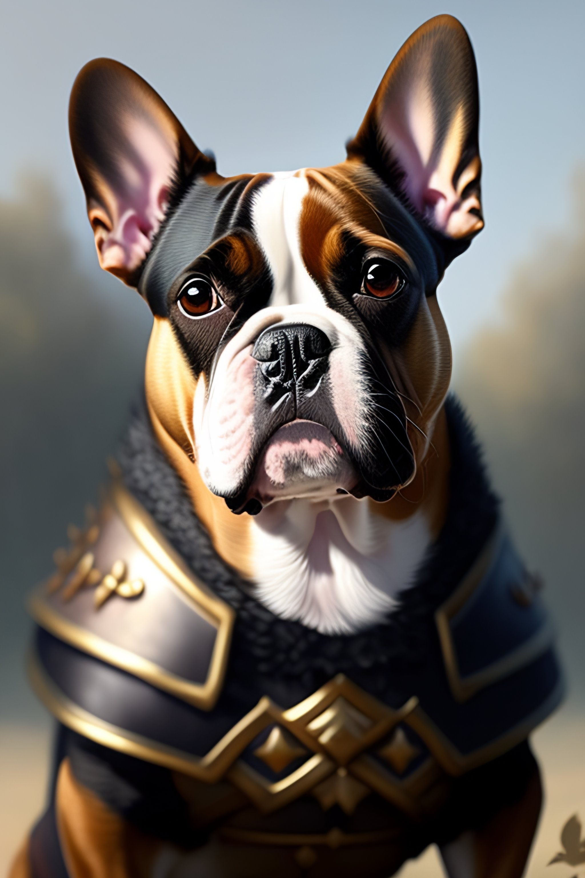 Lexica - A detailed portrait of tan french bulldog in armor with ...