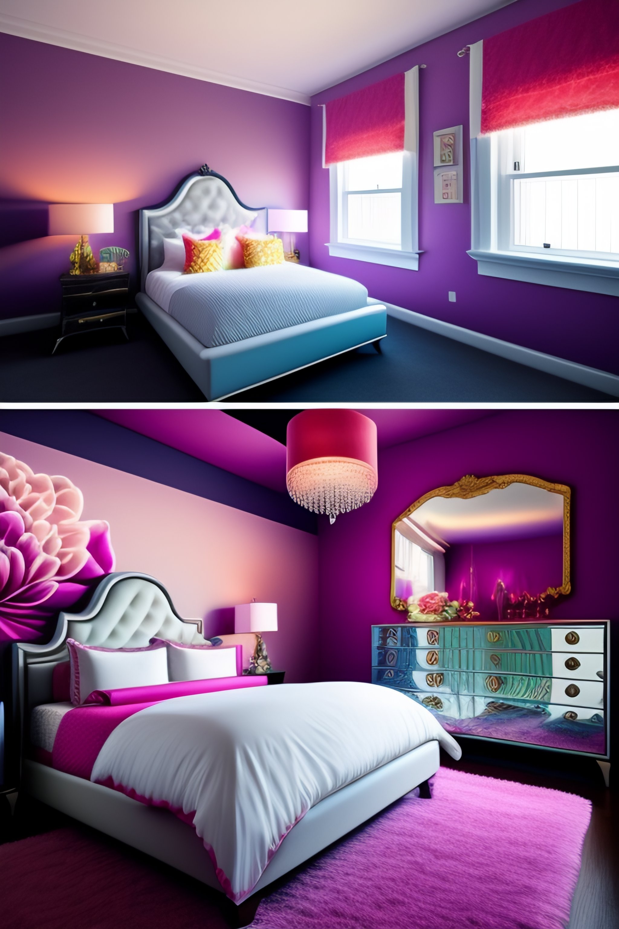 Lexica - Princess bedroom with large plush bed and walls covered in ...