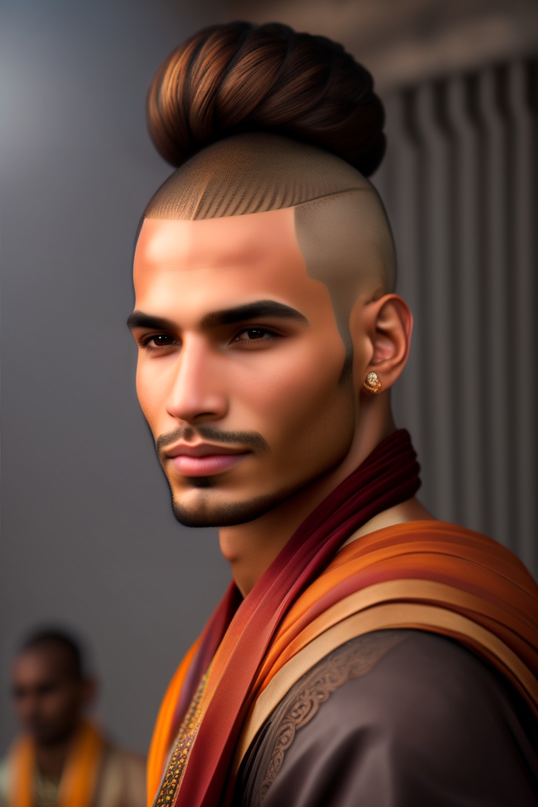 Lexica - Human white male, monk, shaved hair with one long braid ...
