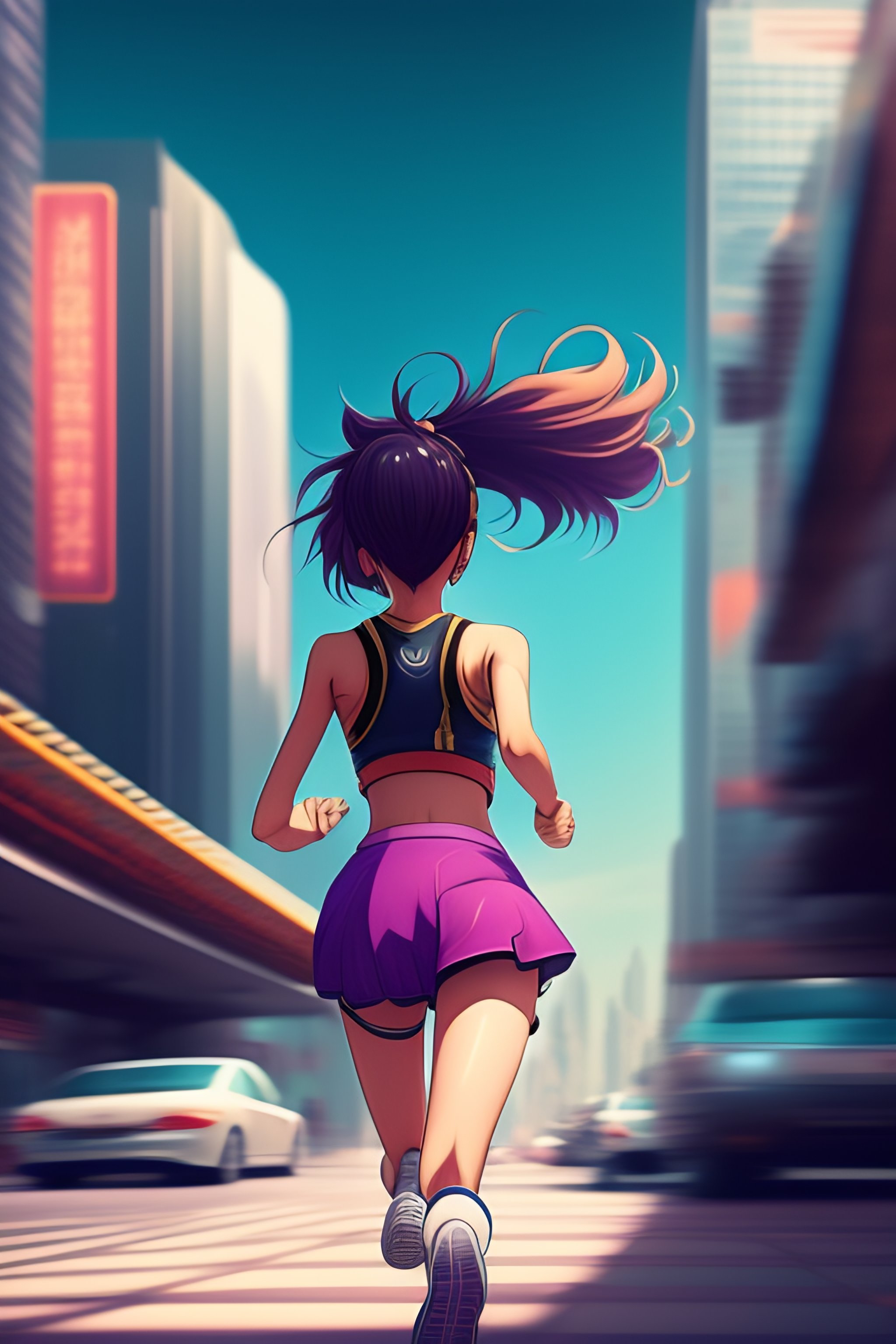 Lexica - Anime girl running in street, cyberpunk city, big tall ...