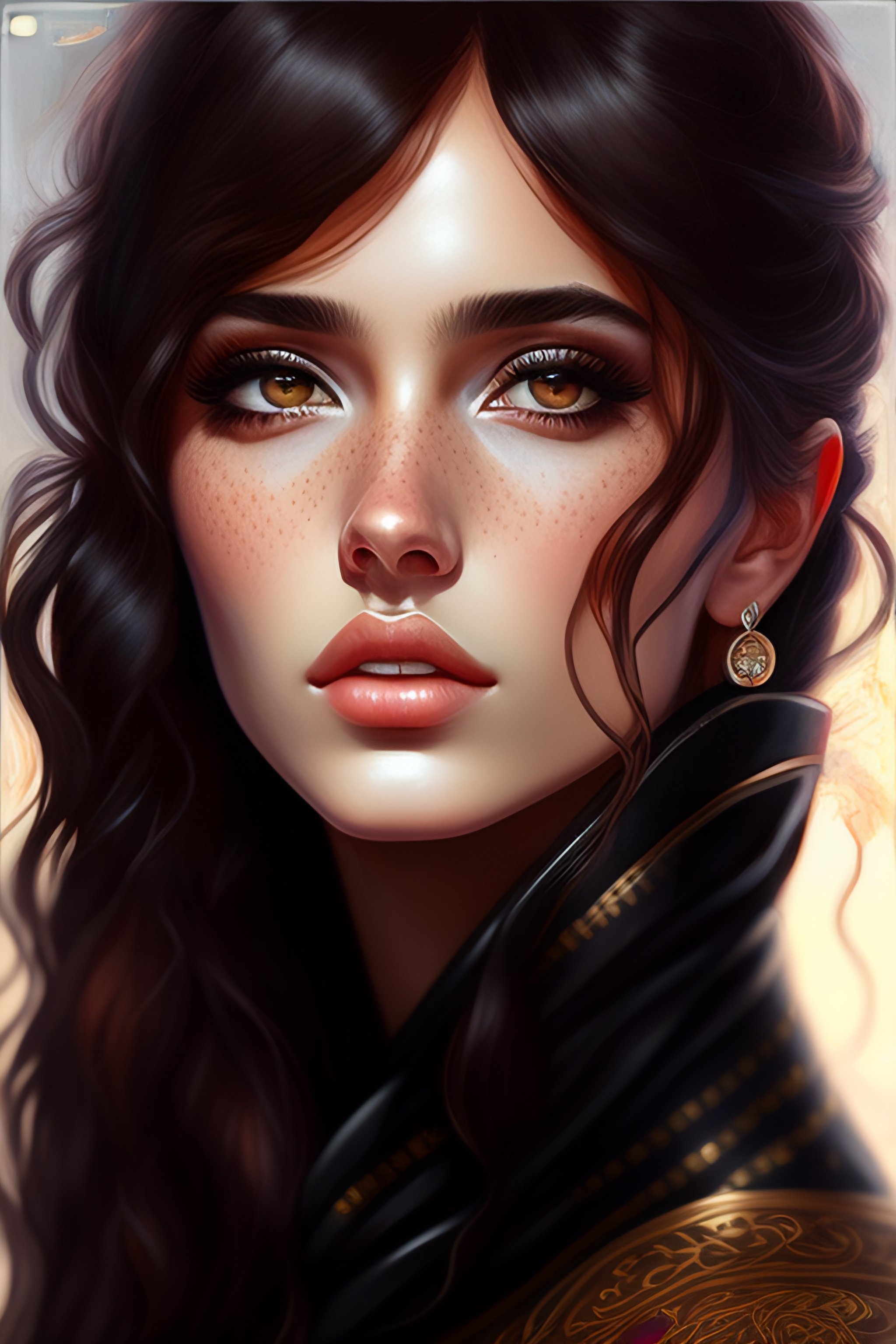 Lexica - Spanish, E-girl, Bangs, Black hair, Brown eyes, Beautiful eyes ...