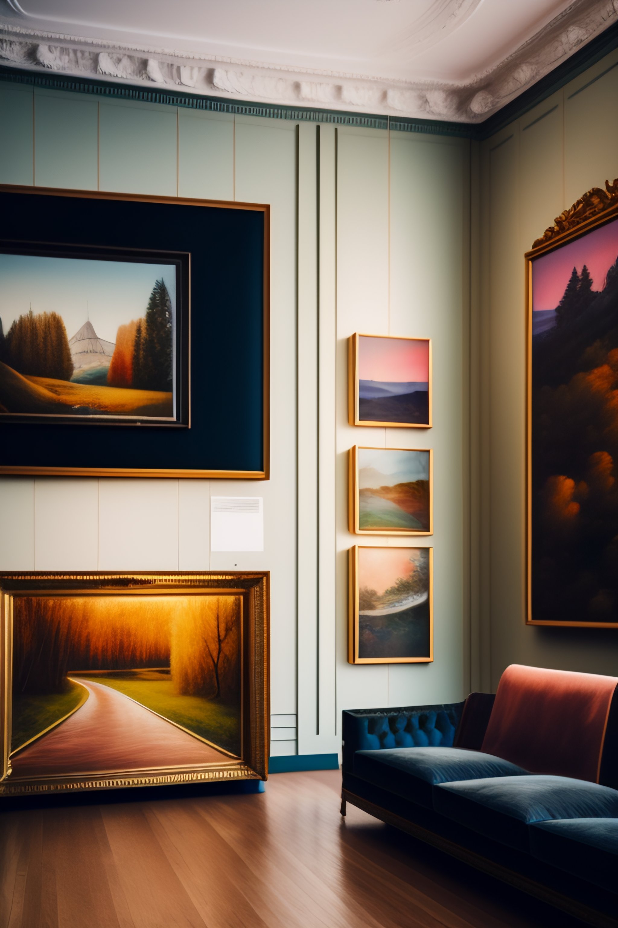 Lexica - A polaroid of a modern museum room with paintings