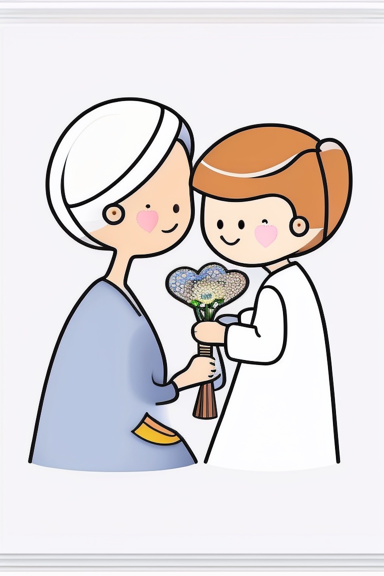 Lexica - Give me an uncolored picture of a child giving flowers to his ...