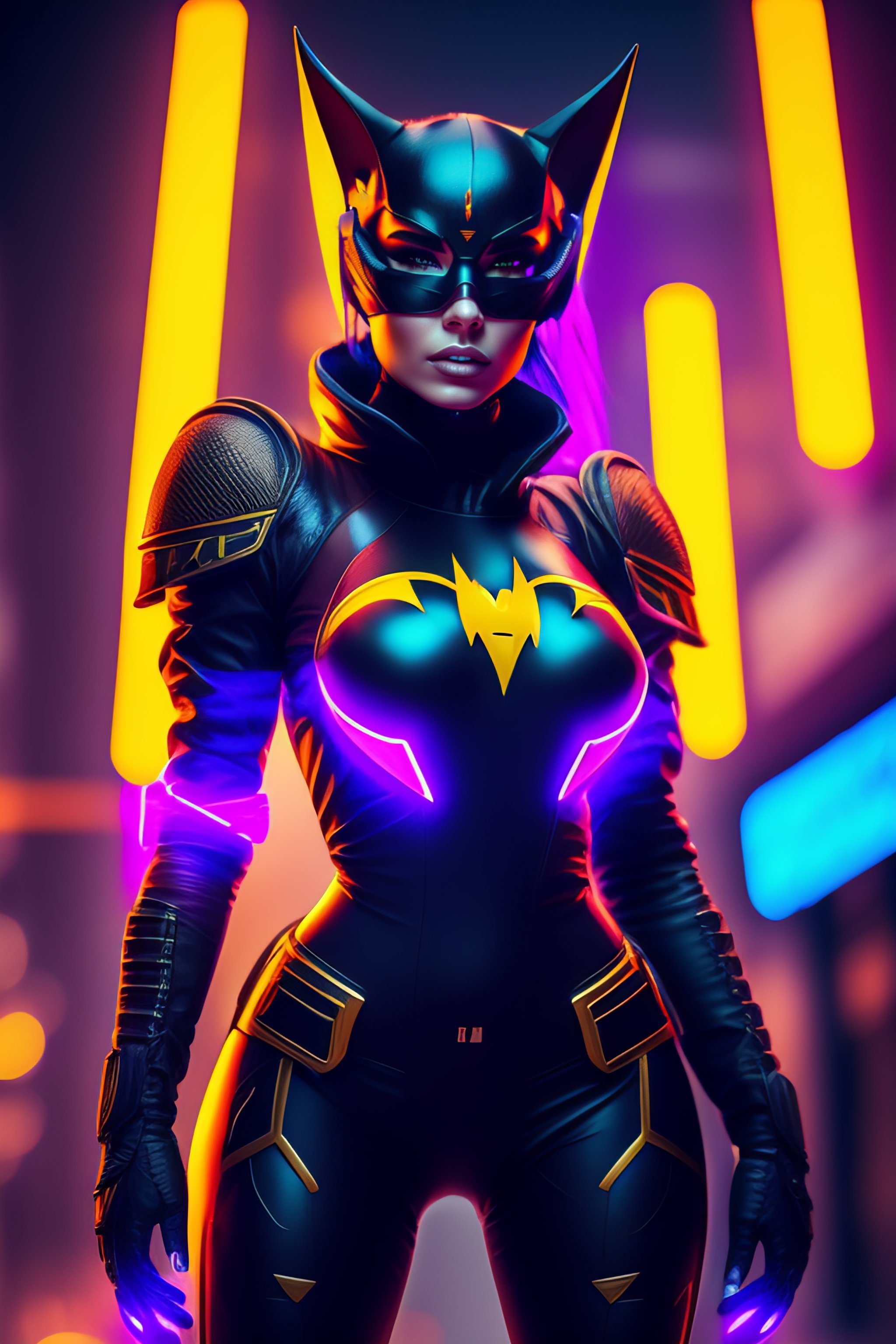 Lexica - Cyberpunk batgirl, dynamic pose, futuristic, neon, cinematic ...
