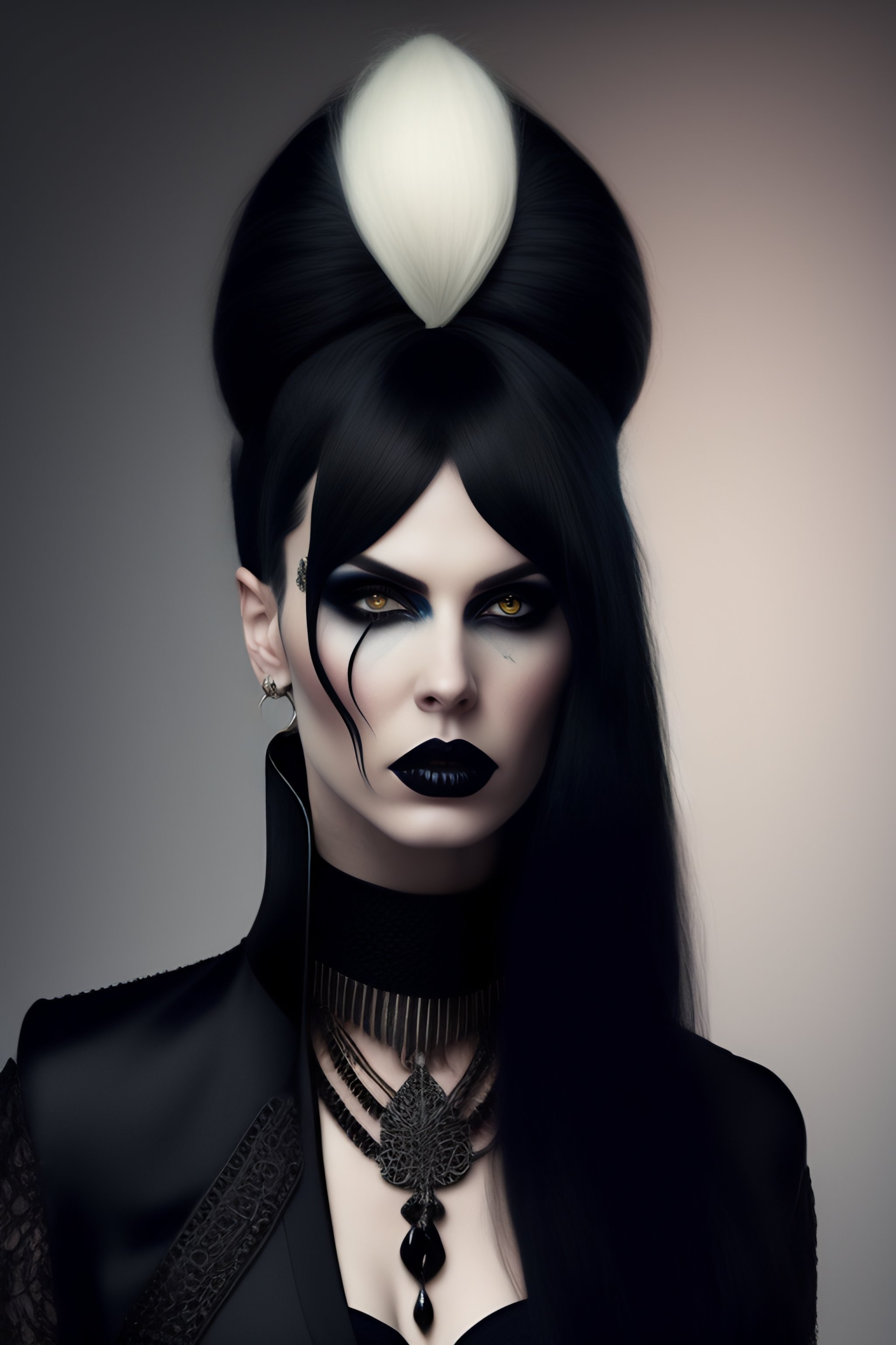 Lexica - Pale woman goth vampire ungry in black outfit hair Mohican