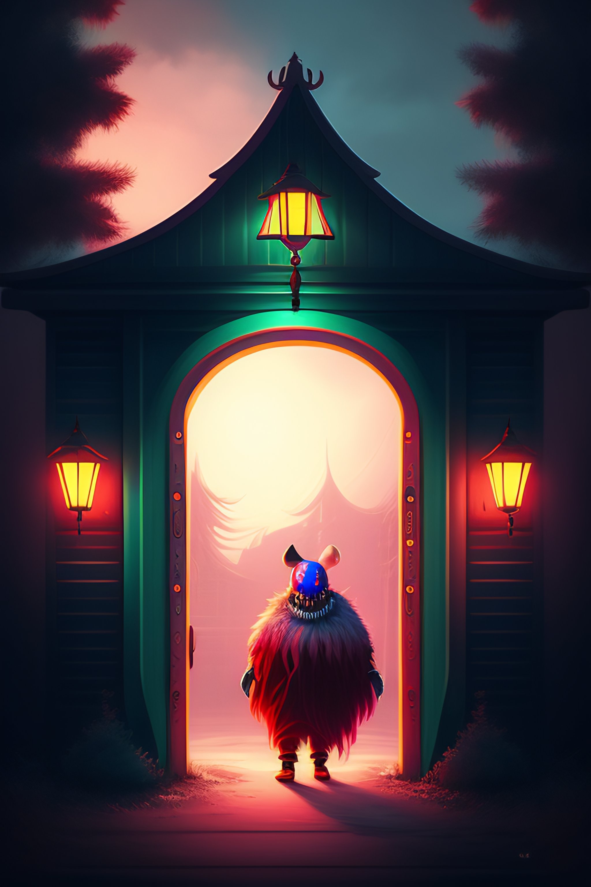 Lexica - Painting of an empty entry of an amusement park clown monster ...