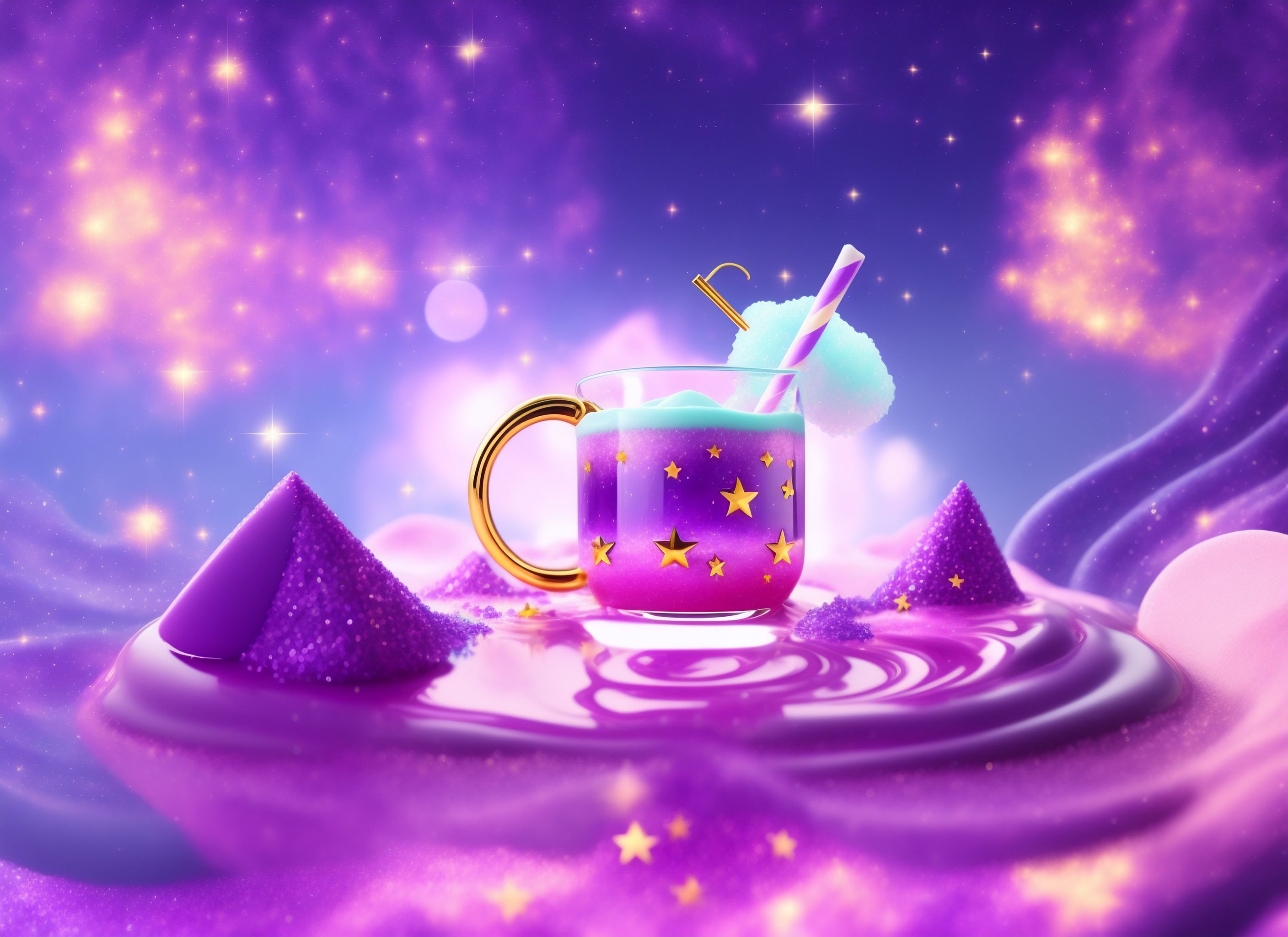Lexica - Magical vibrant glitter purple wizard drink with gold stars ...