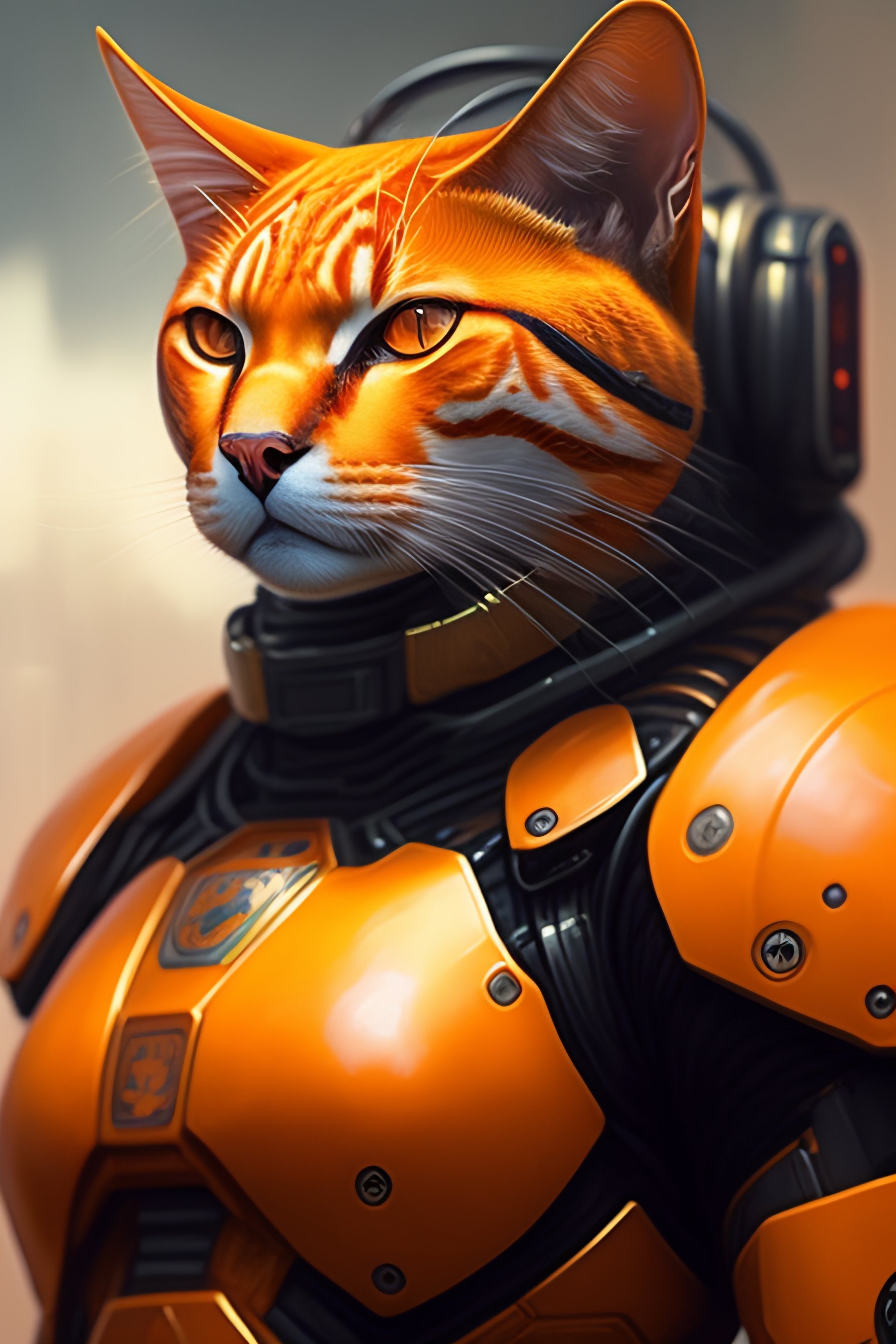 Lexica - Orange cat with while chest as the doomslayer, realistic scifi ...