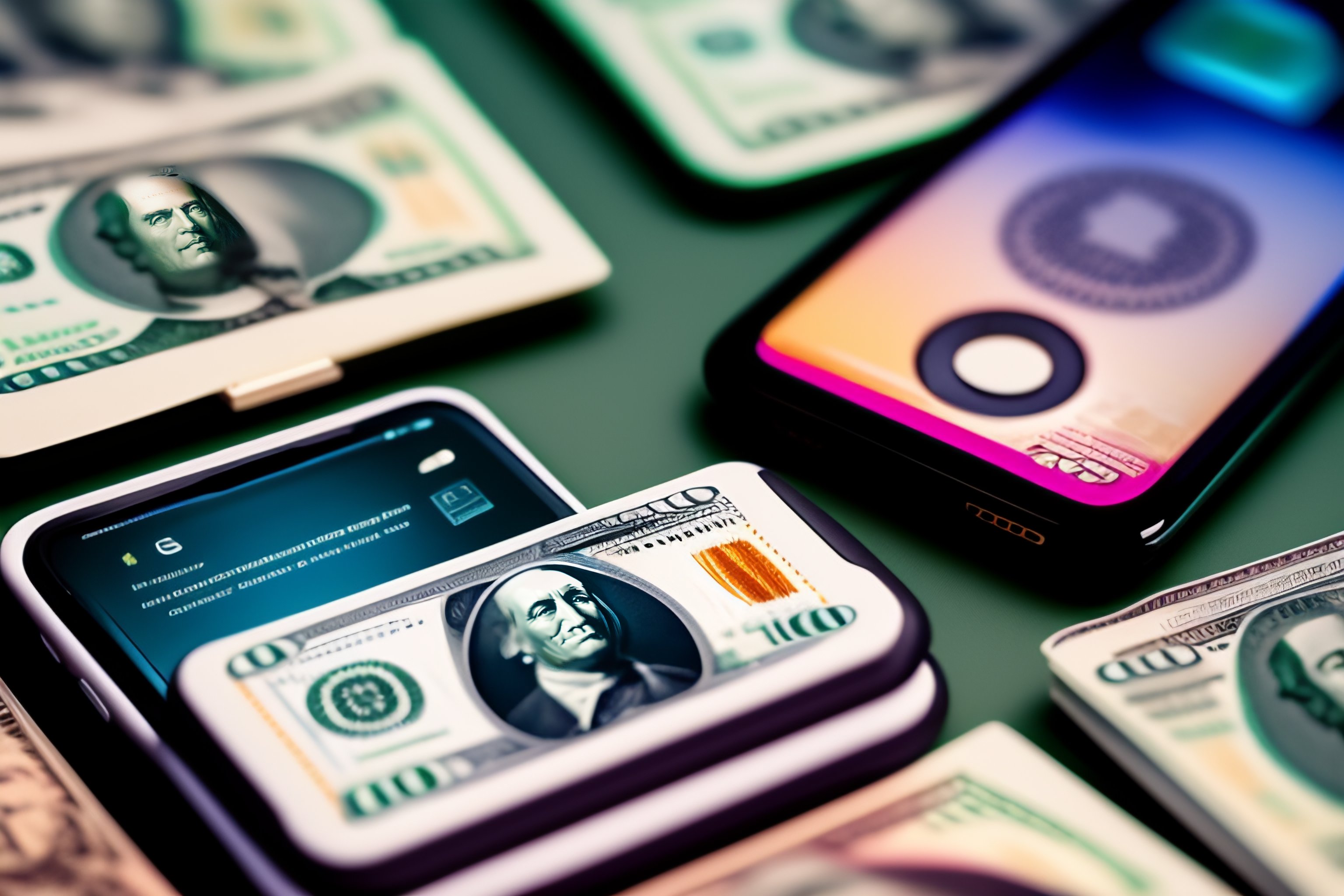 Lexica - Three phones with dollar banknotes on screen