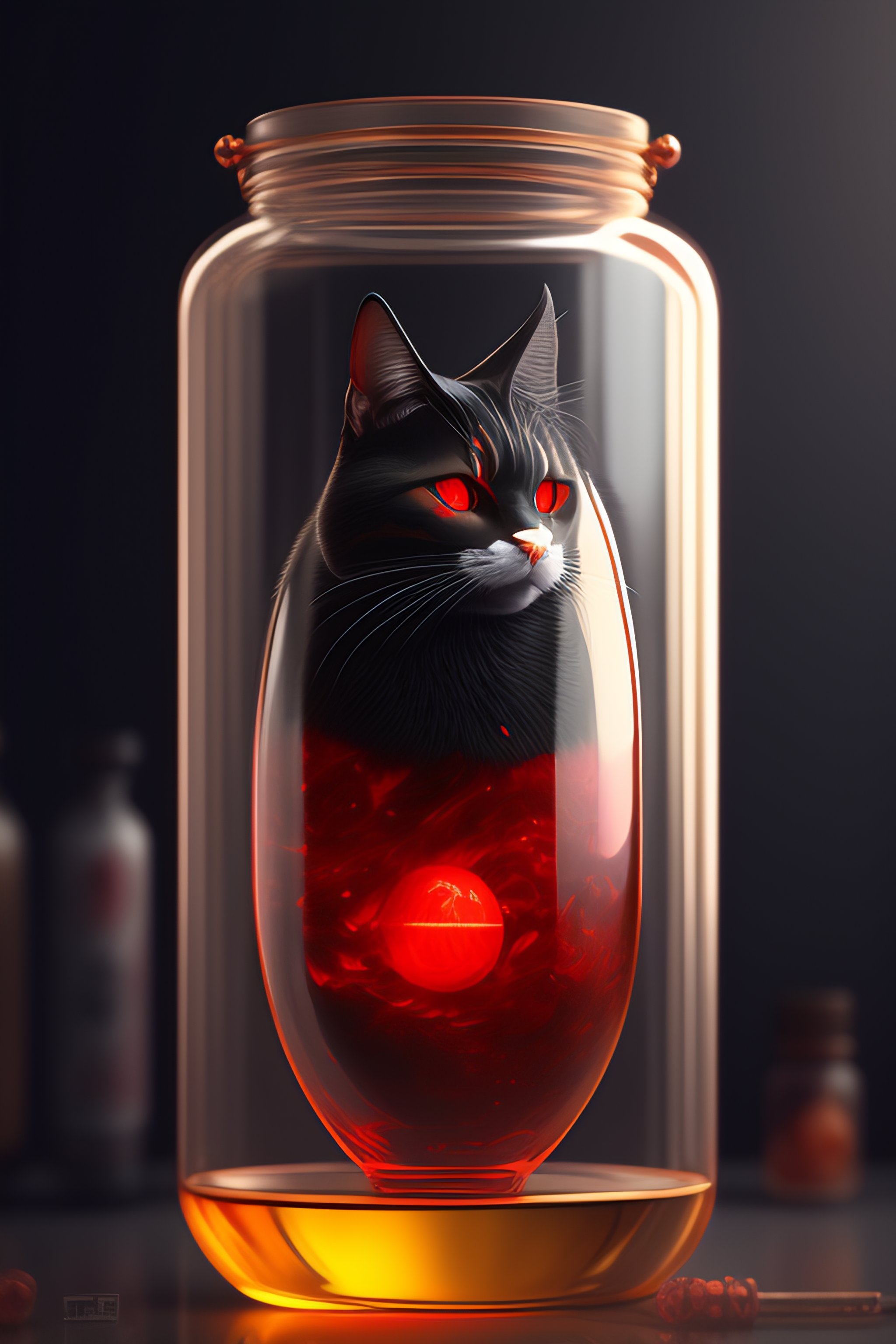 Lexica - An evil spirit with one red eye inside a jar, set in an ...