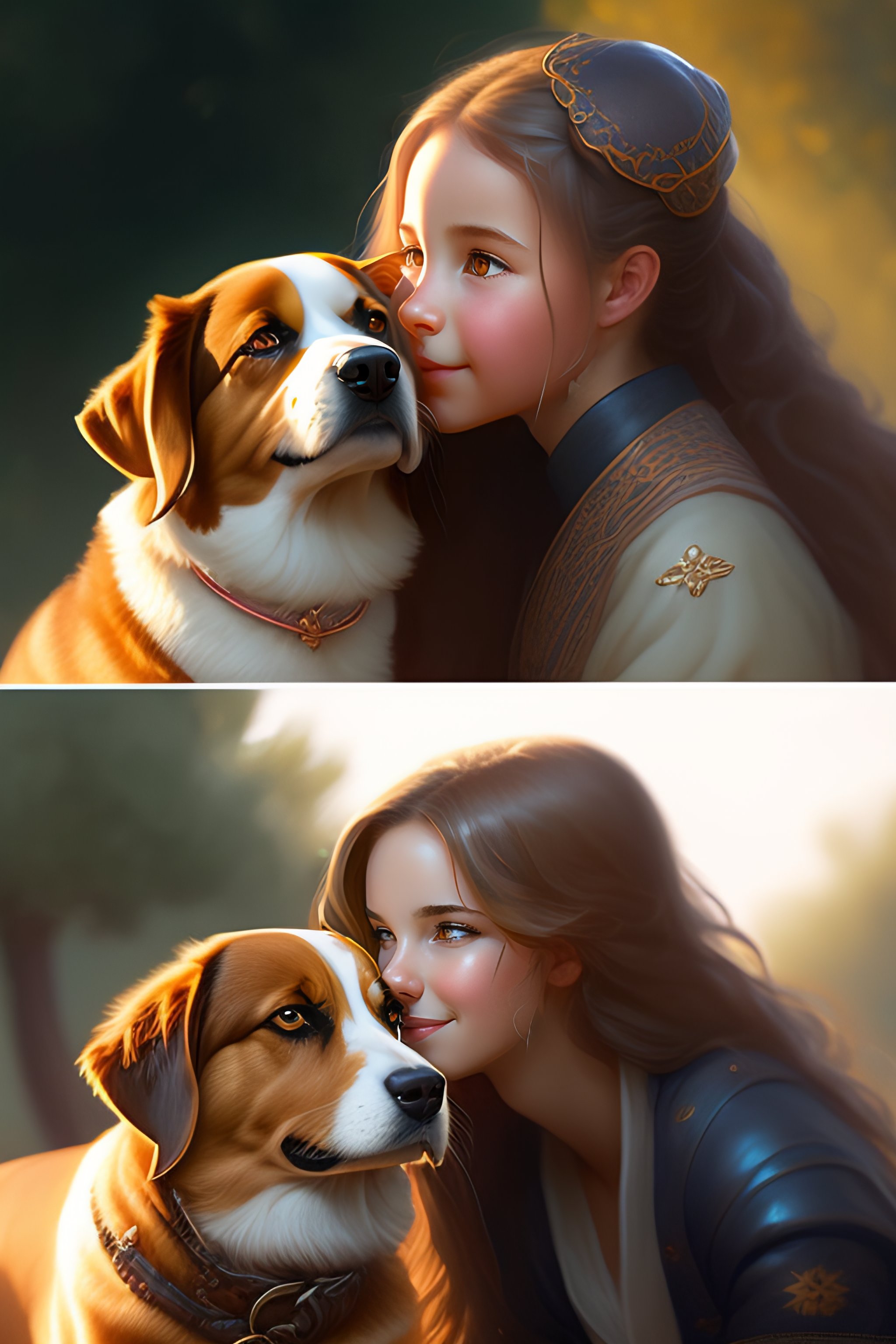 Lexica - A detailed picture of a cute calm girl flirting with dog ...