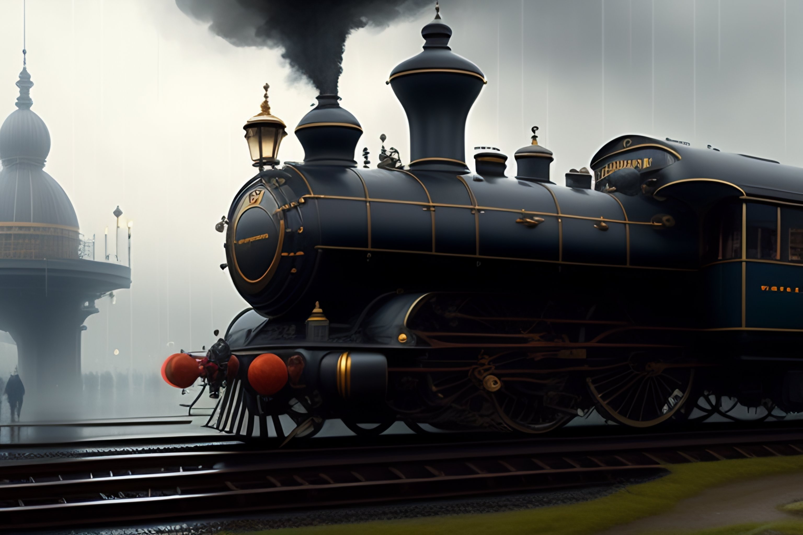 Lexica - Futuristic steampunk Duisburg rail station rainy weather ...