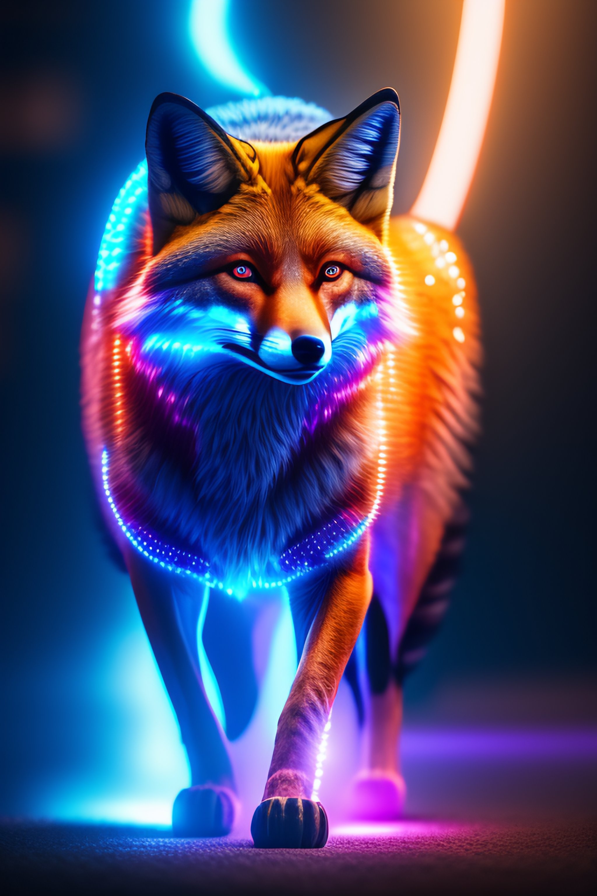 Lexica - Cybernetic fox with fiber optics walking with a shaman HD 8K ...