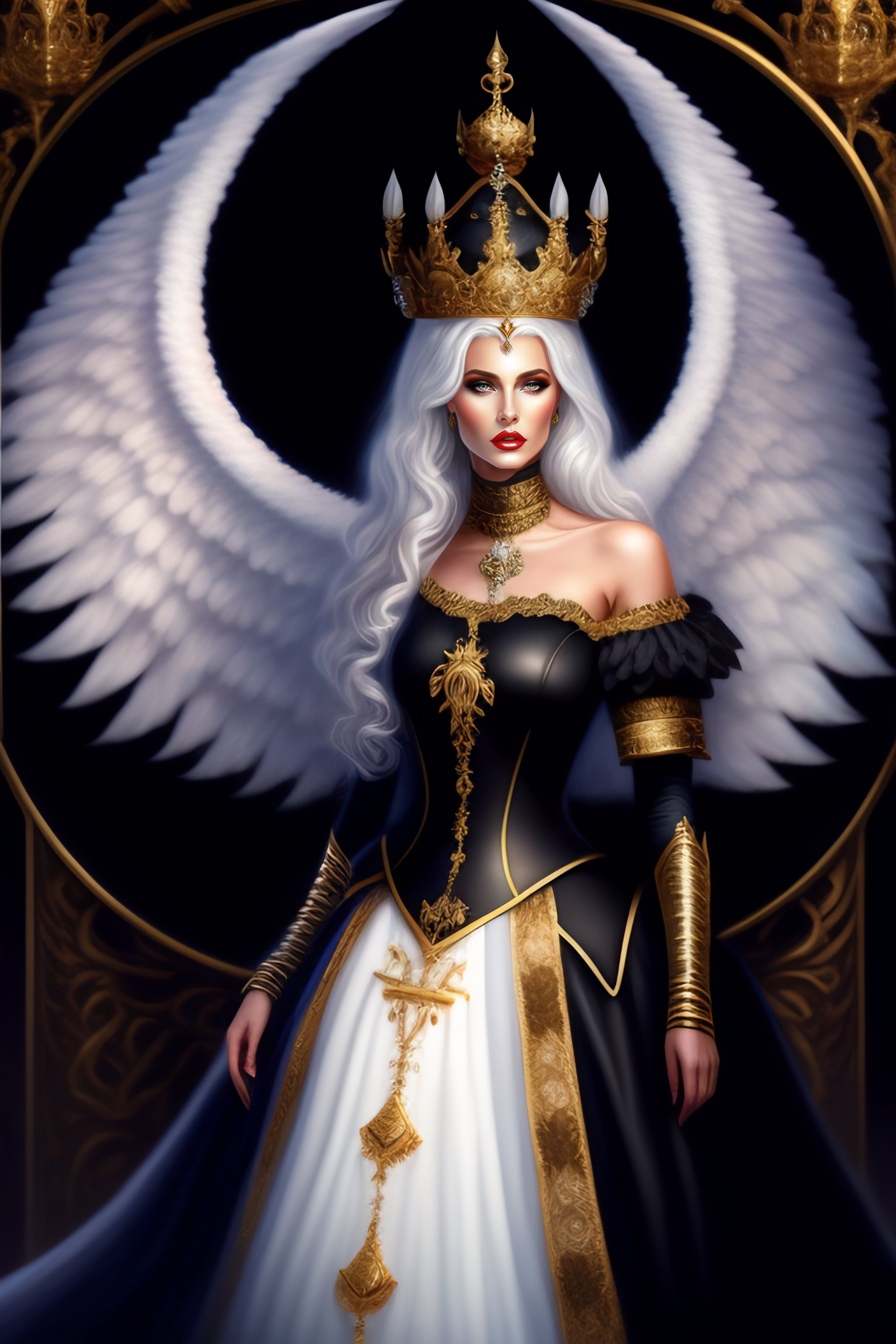 Lexica - Painting of the empress of hell, white hair, majestic, crown ...