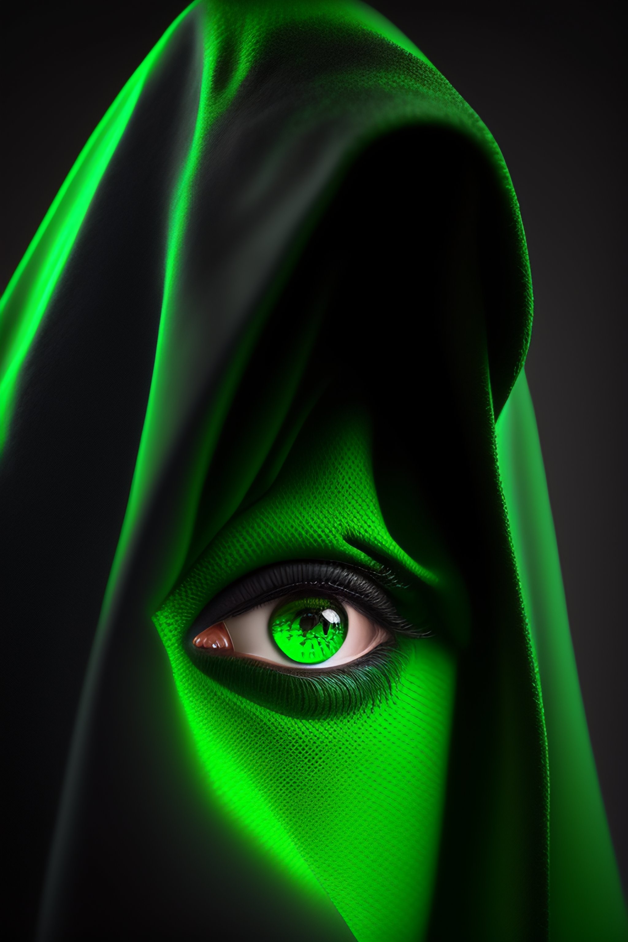 Lexica - Pixel art, green eye, black hooded figure, dark, creepy ...