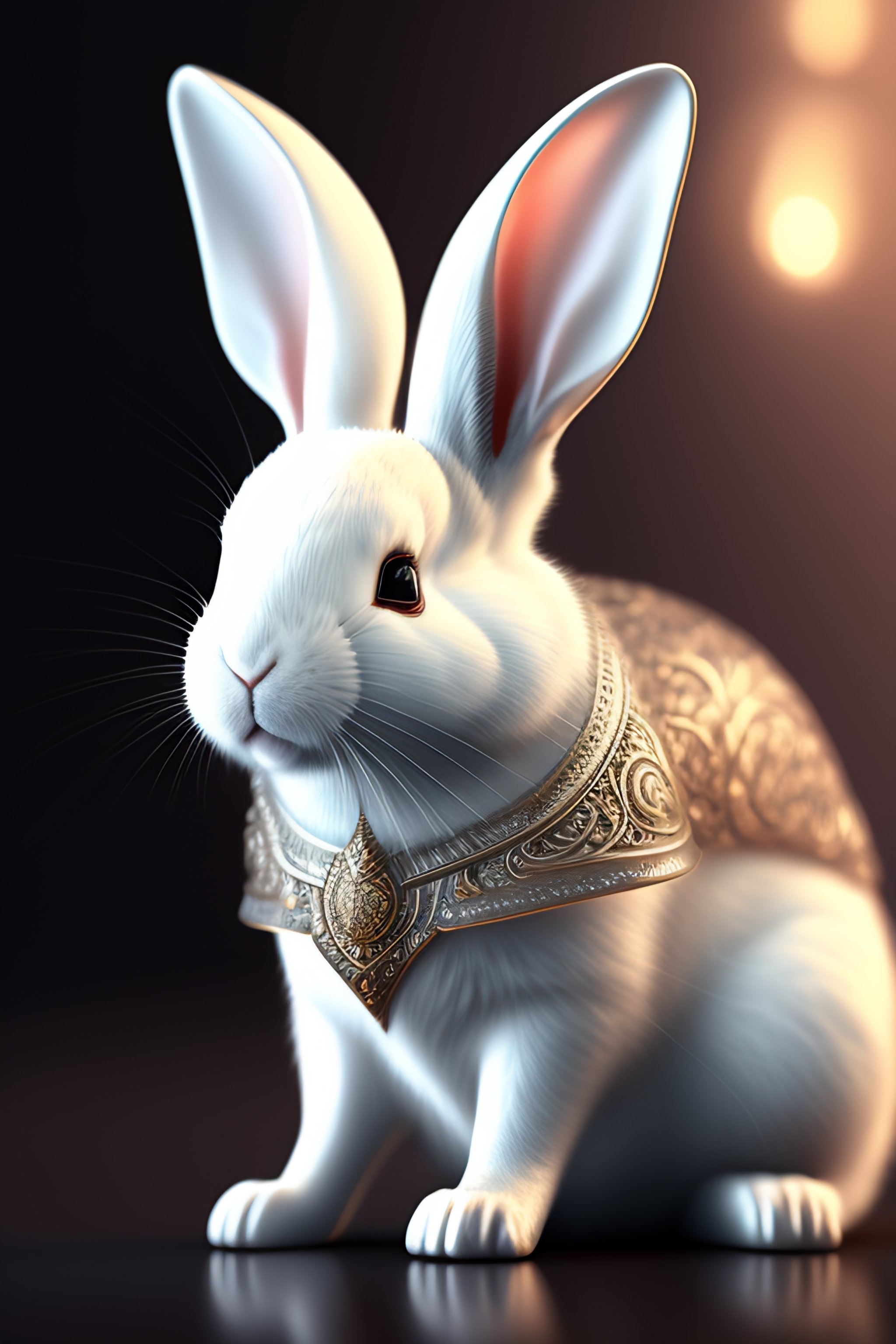 Lexica - A white rabbit with intricate silver ornament engravings on ...