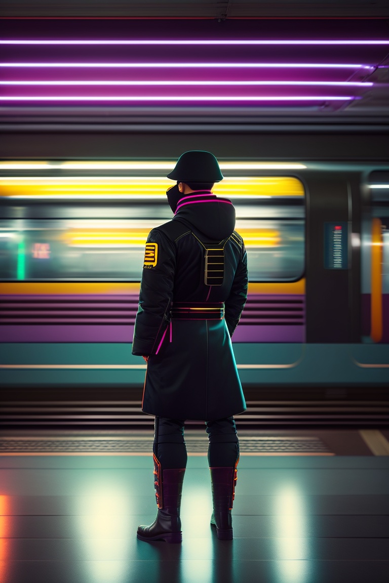 Lexica - Japanese lofi style, a ninja waiting in the subway, dressed in ...