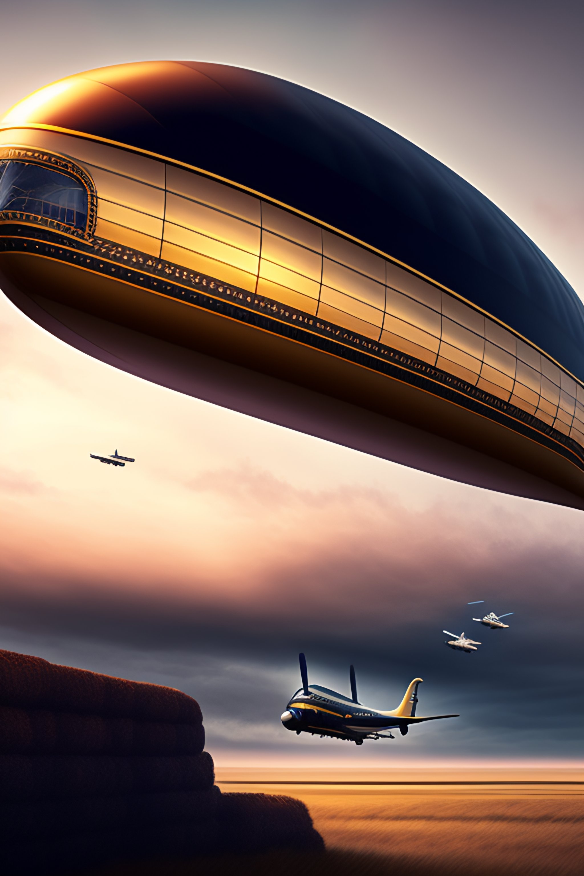 Lexica - Women with wings flying out of airship