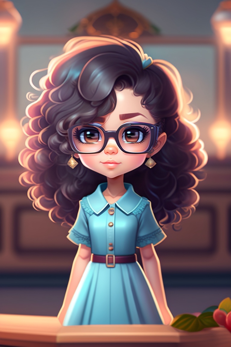 Lexica - A Chibi version of a girl with slightly dark skin, curly hair ...