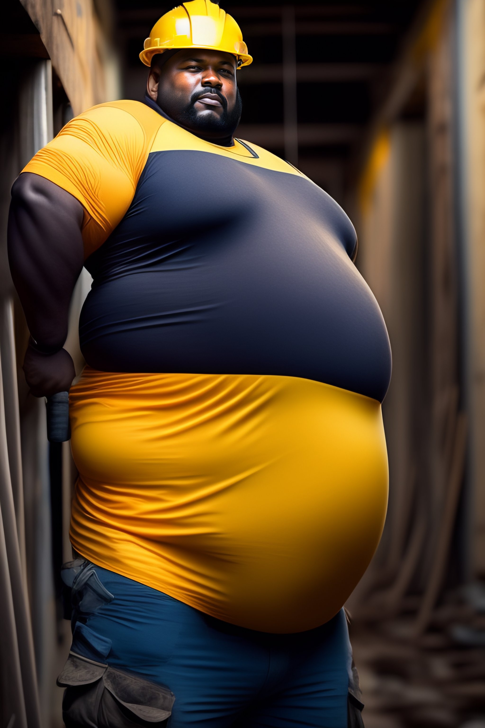 Lexica - A construction worker, with a (large belly)+++, amateur photo