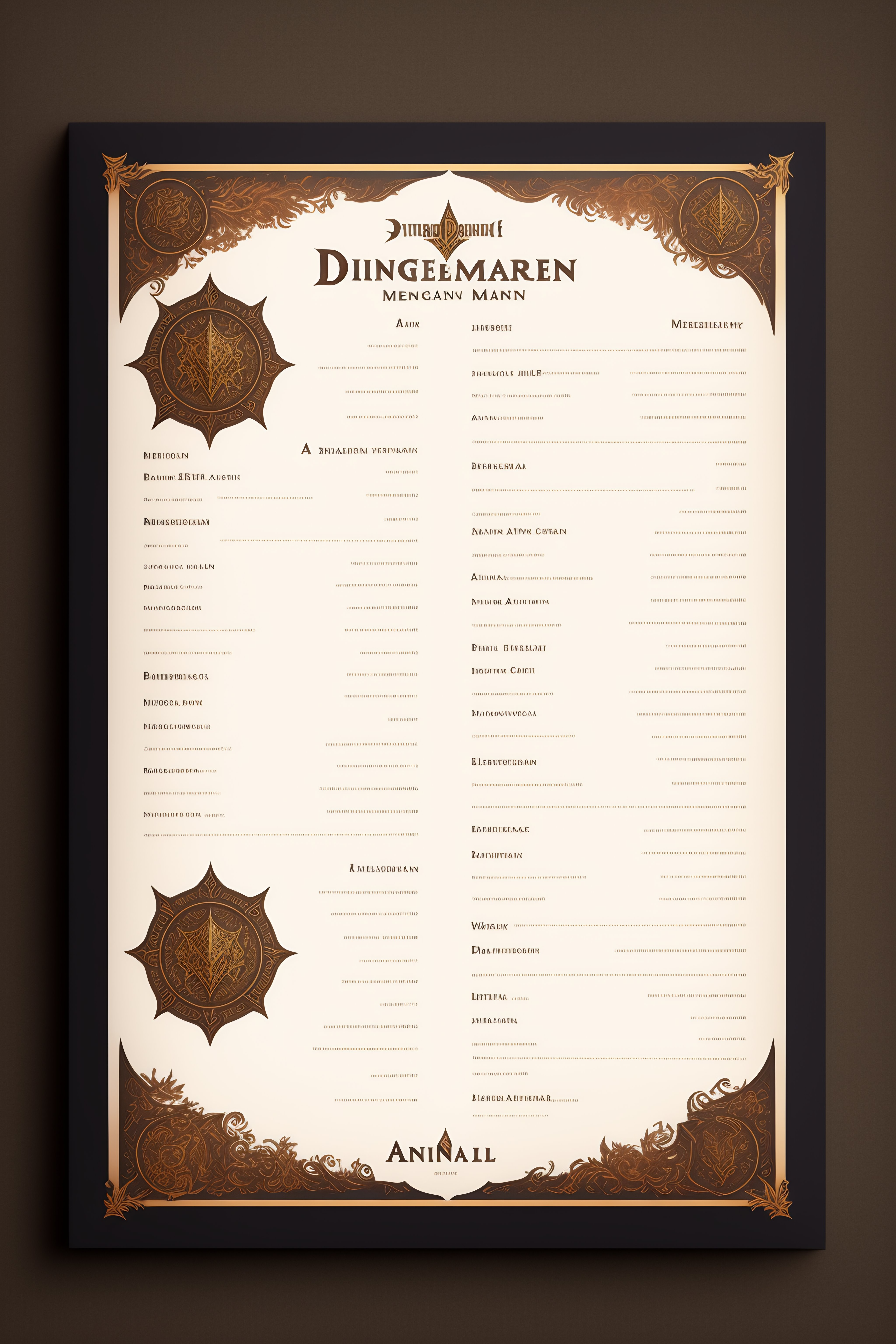 Lexica - A dungeons dragons' menu on a paper sheet with embellishments ...