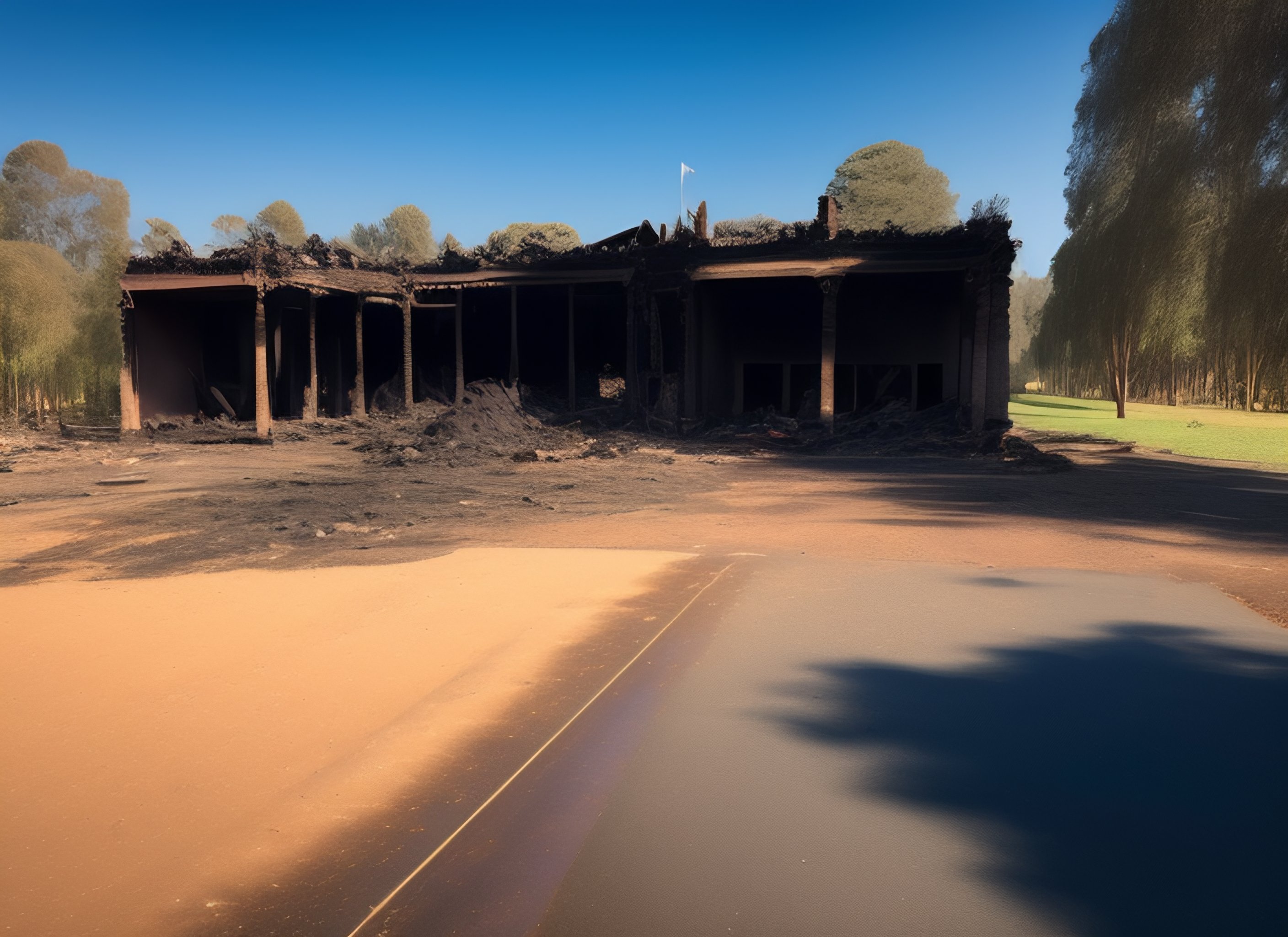 Lexica - Burnt down hall building. realistic, completely crumbled. in ...