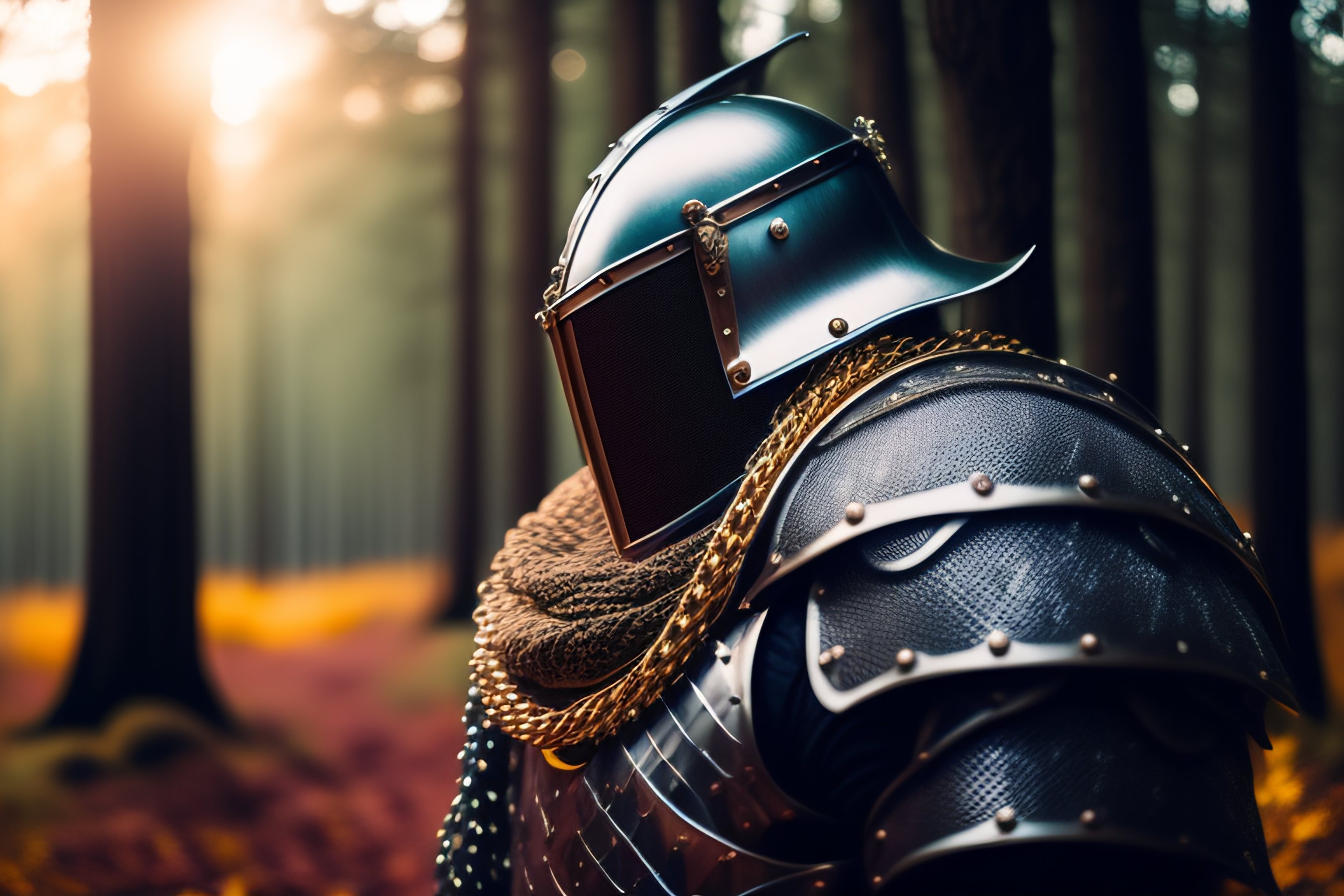 Lexica - Knight in chain-mail and closed helmet near the motley autumn ...