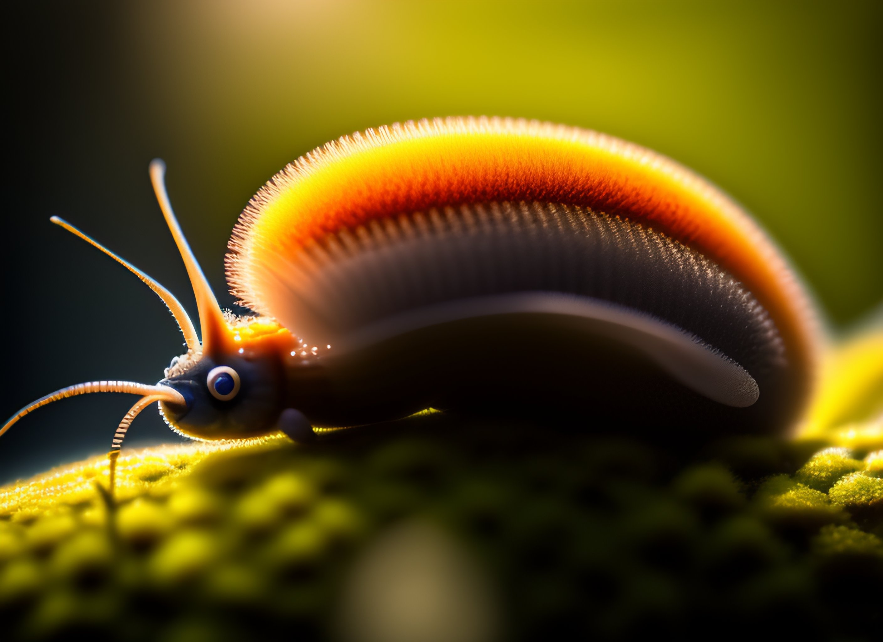 Lexica - A photograph of a tall fuzzy grey snail with huge yellow eyes ...