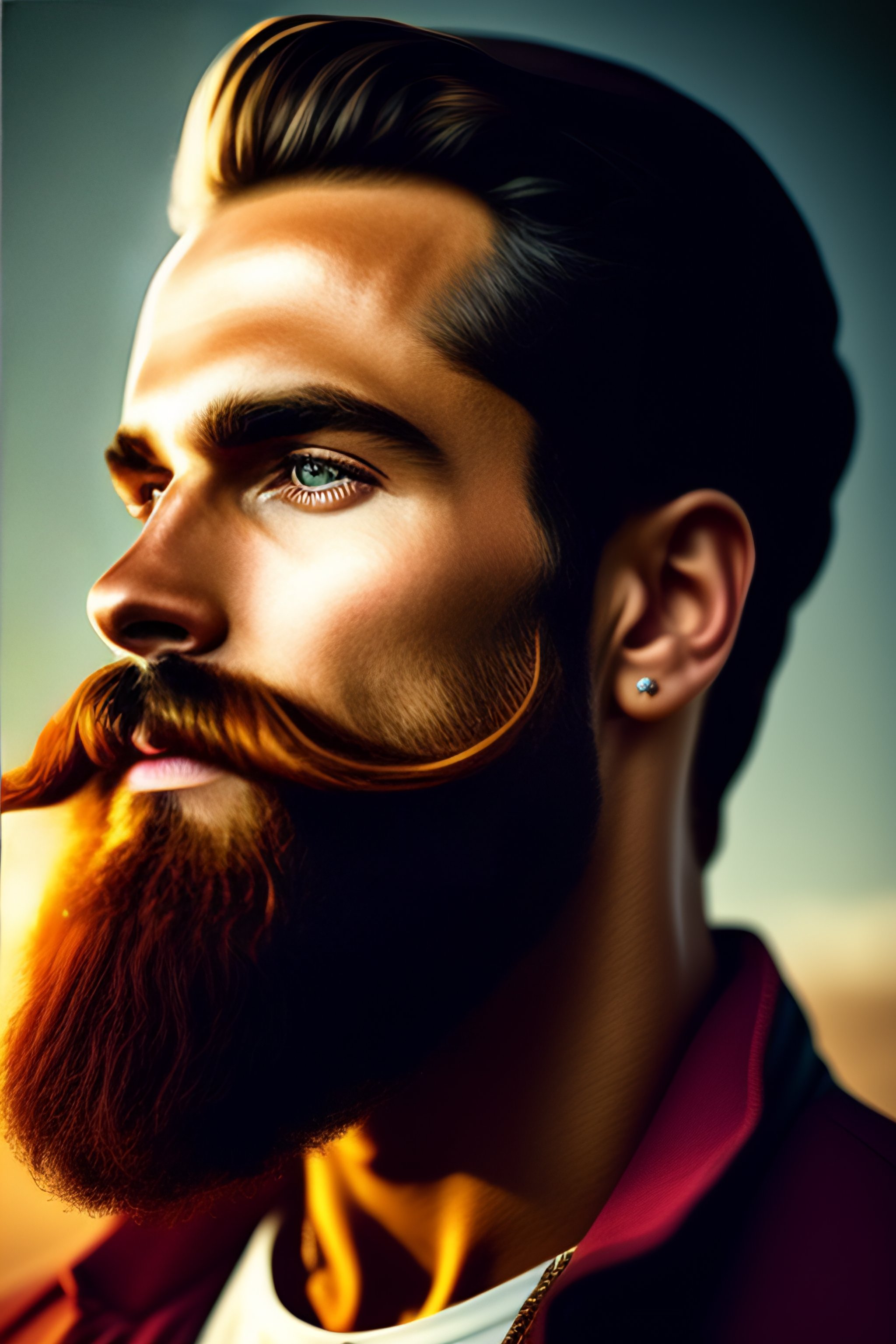 Lexica - Hairy handlebar mustache braided beard hunk