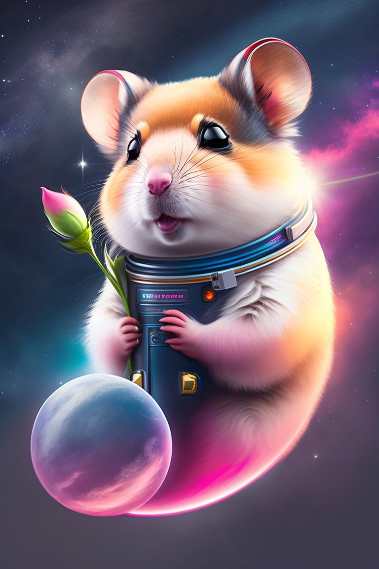 Lexica - A hamster, in an astronaut's suit, holding a pink rose, the ...