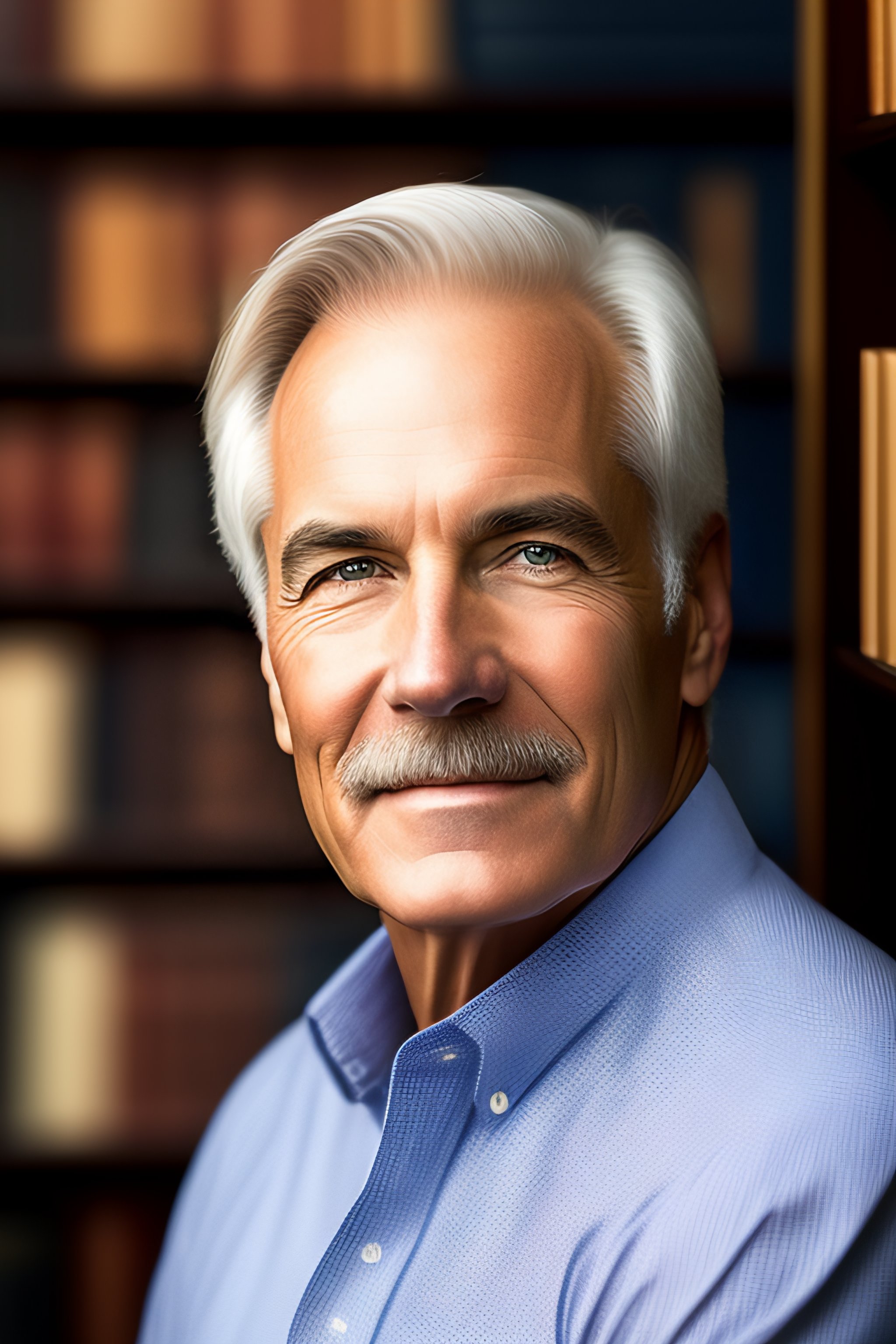 Lexica - Headshot of a conservative male writer over 60 in his library