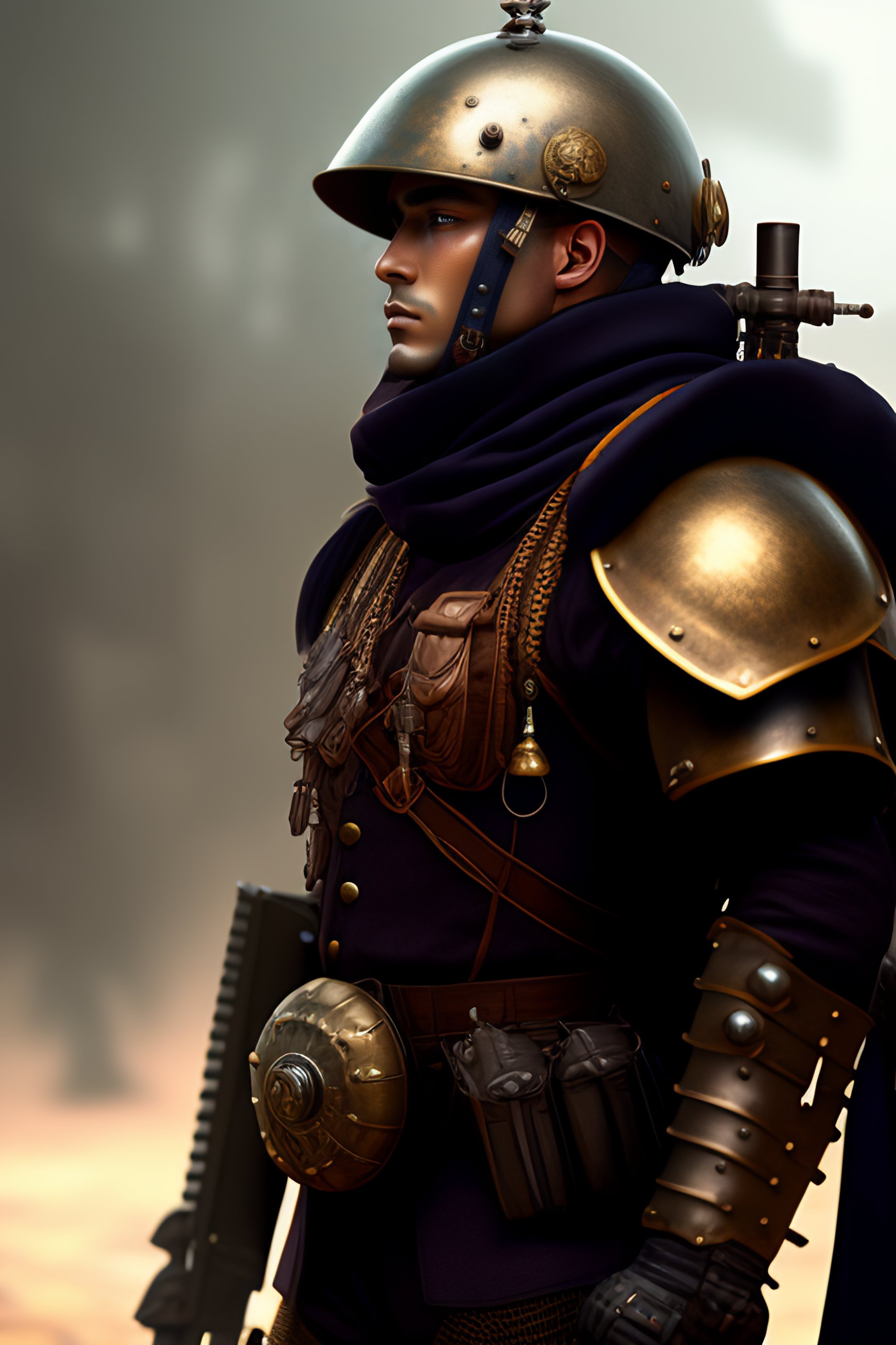 Lexica - Full-body portrait of a heavily armored WWI soldier holding an ...