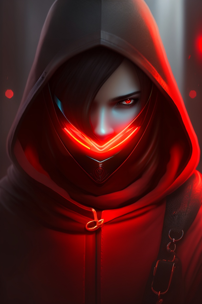 Lexica - Character, faceless, hooded, dark, red glowing eyes