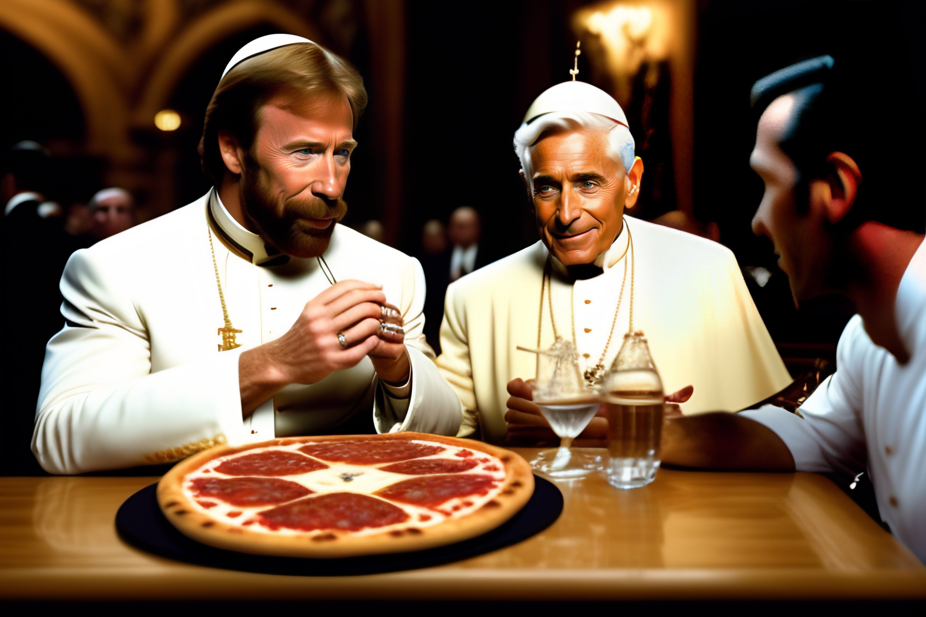 Lexica - Chuck Norris eating pizza with Ratzinger Pope