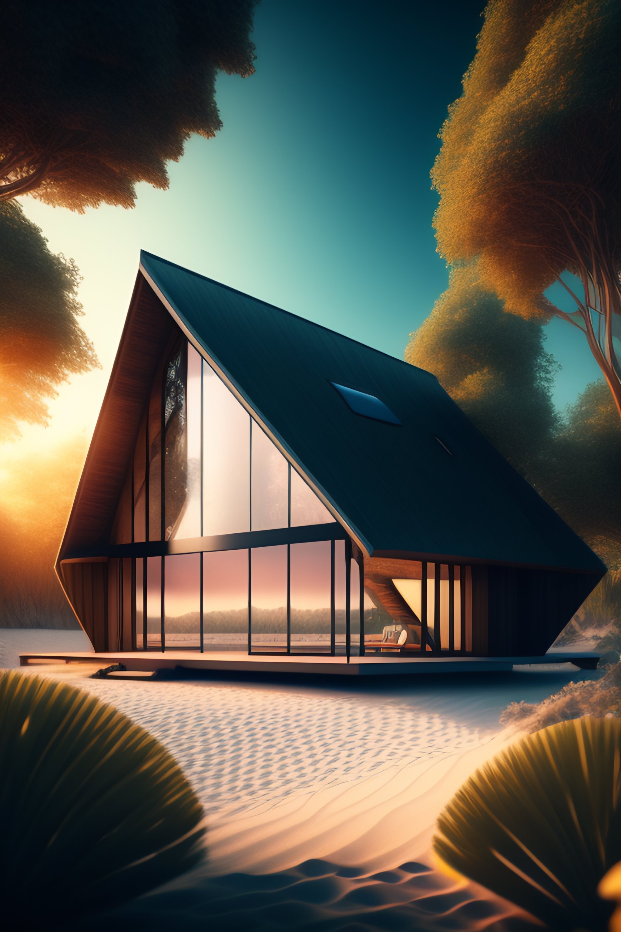 Lexica - A modern house made of glass on a beach near a beautiful ...