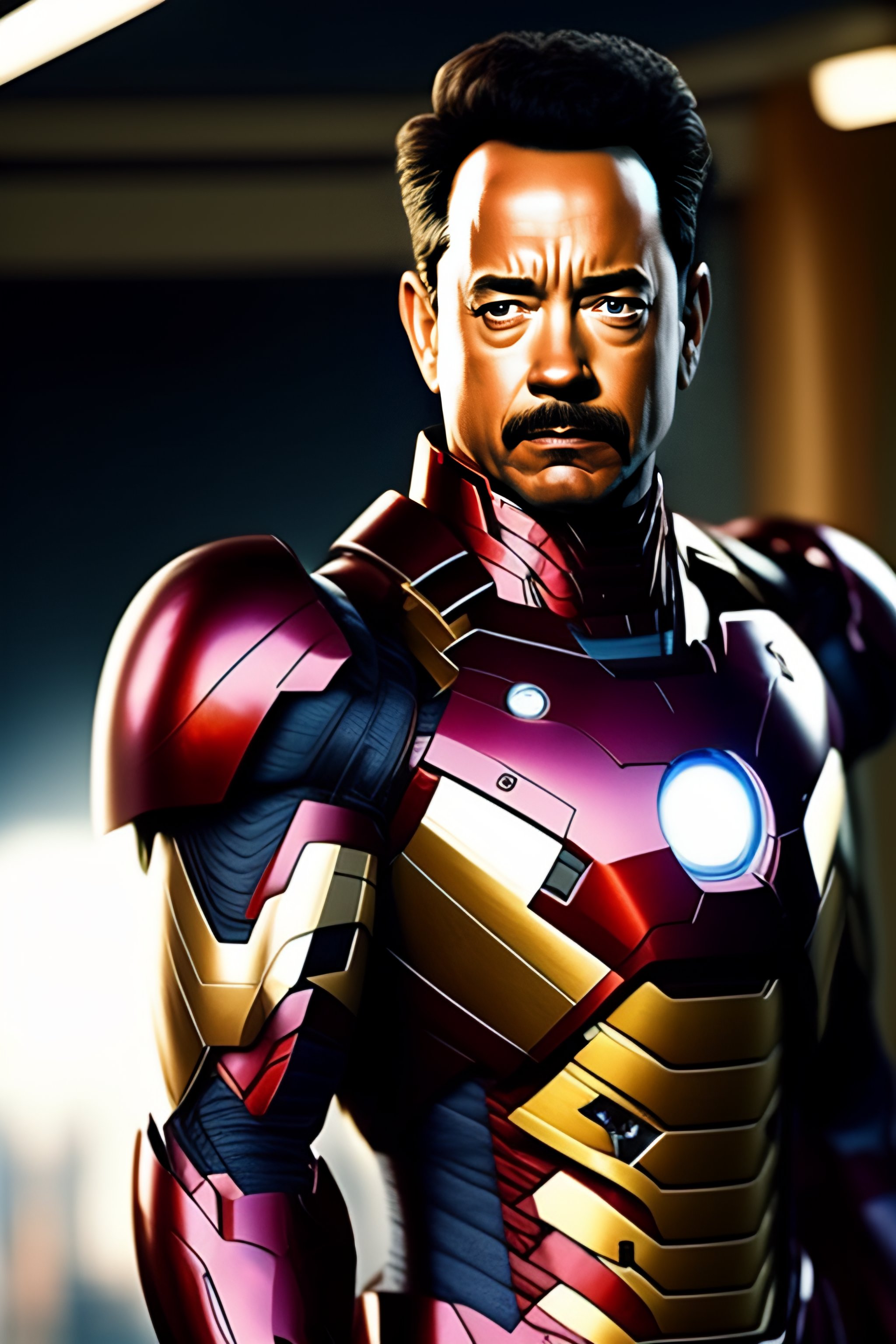Lexica - Tom hanks as iron man without helmet in front of the school