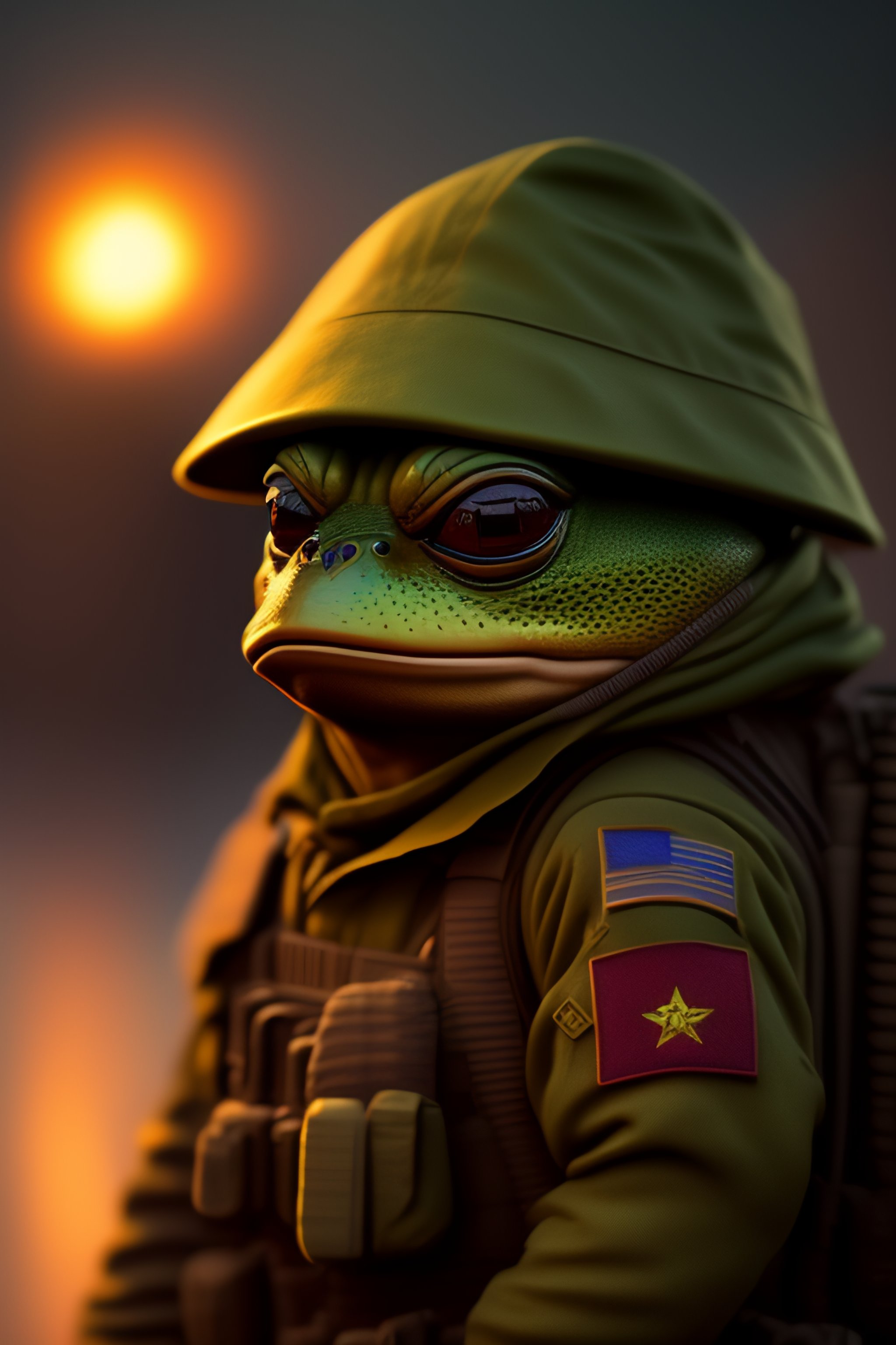 Lexica - An exhausted pepe the frog at the frontlines in the army at ...