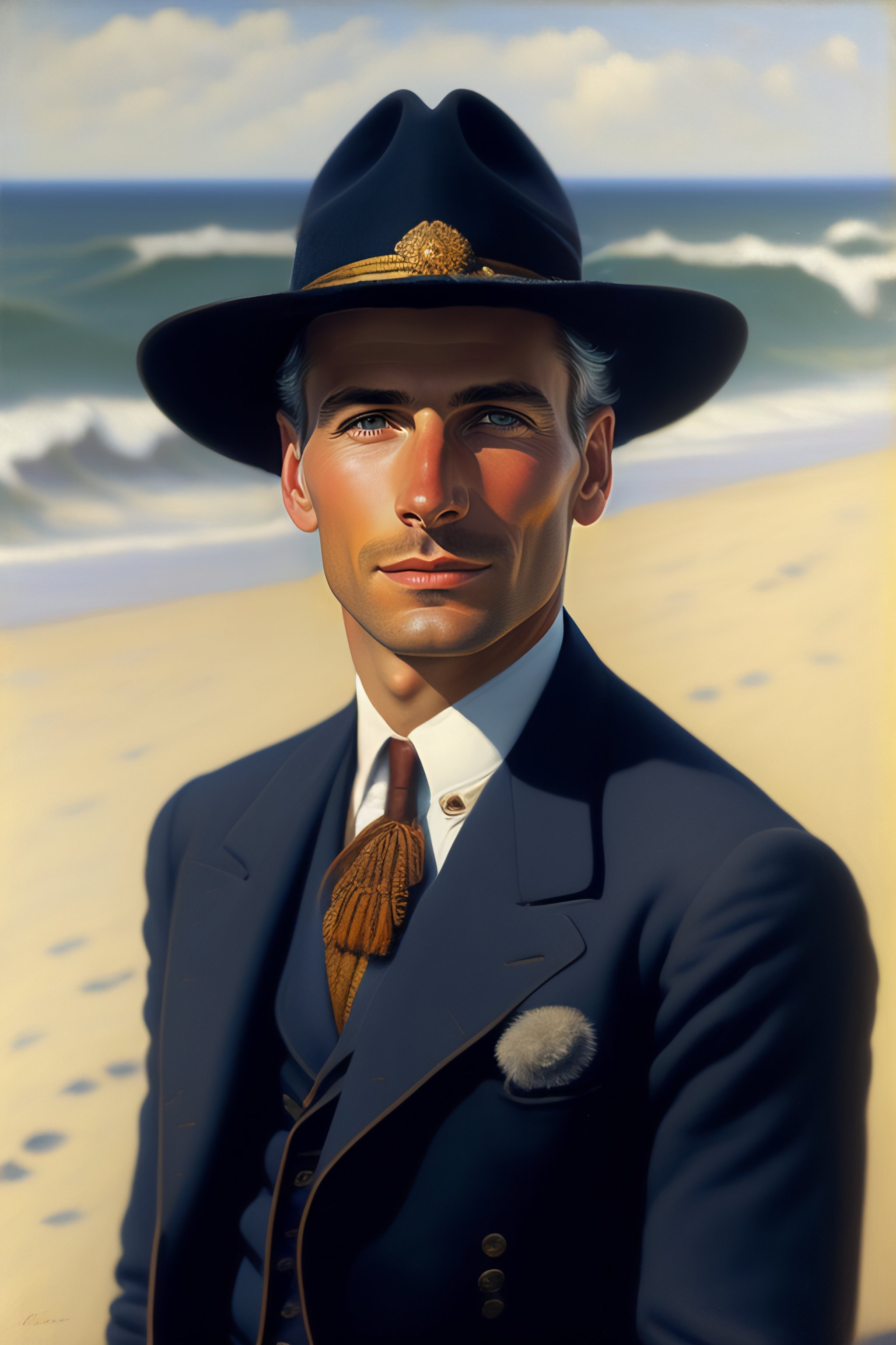 Lexica - Portrait of Fernand Huts Katoen Natie on a beach