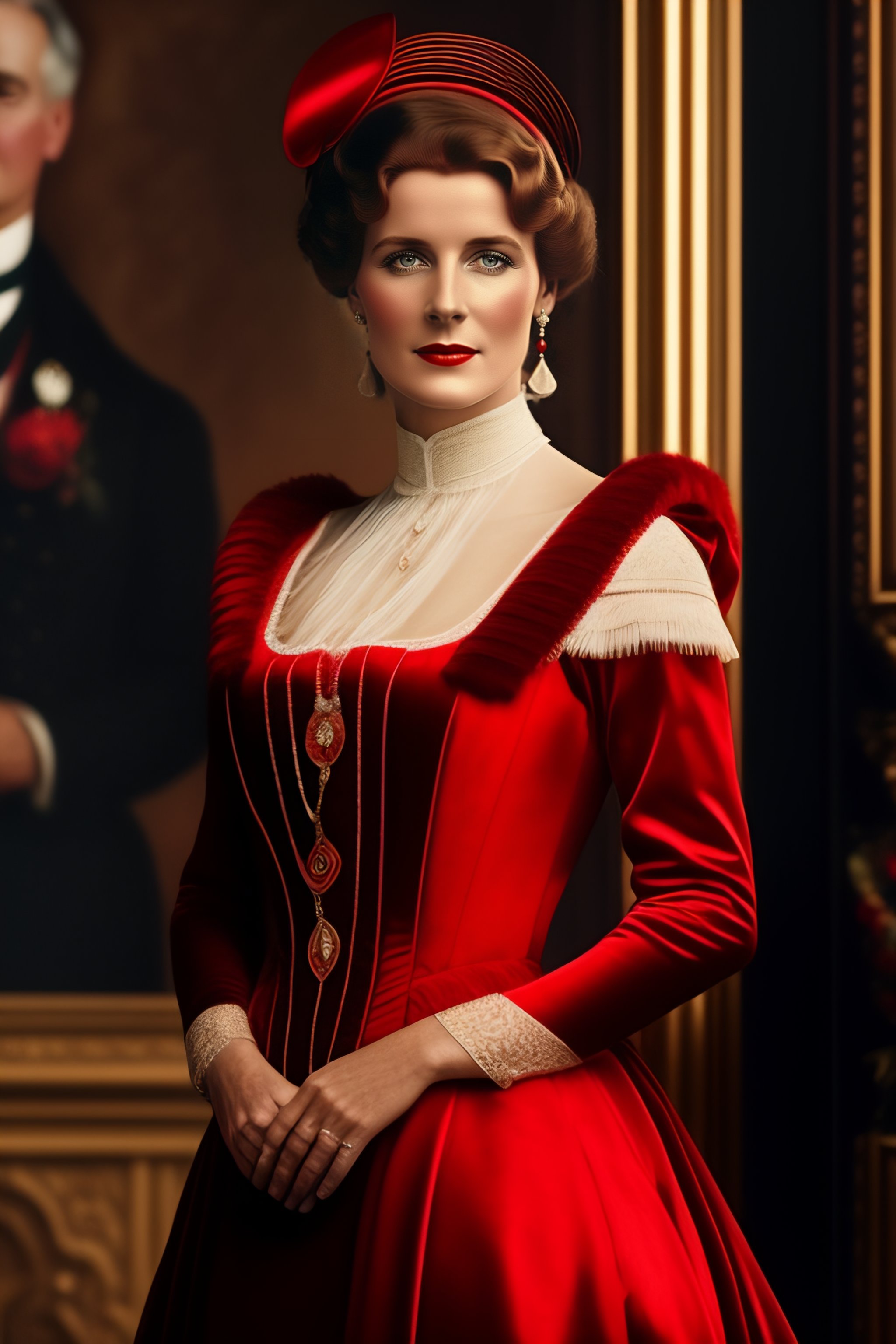 Lexica - Photograph of an edwardian duchess wearing edwardian red dress ...