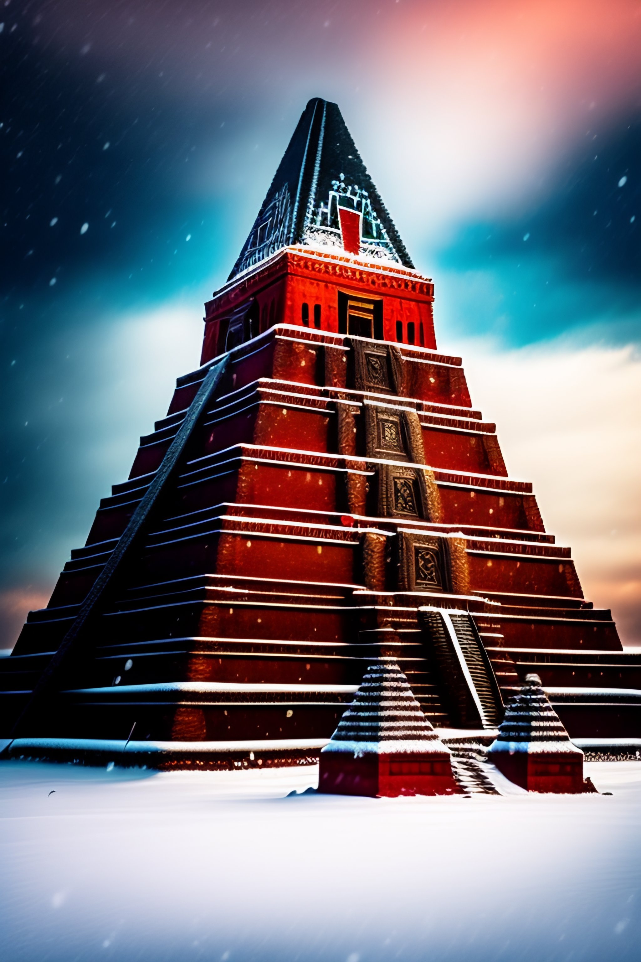 Lexica - Ancient Aztec pyramid in the snow at red square realistic ...
