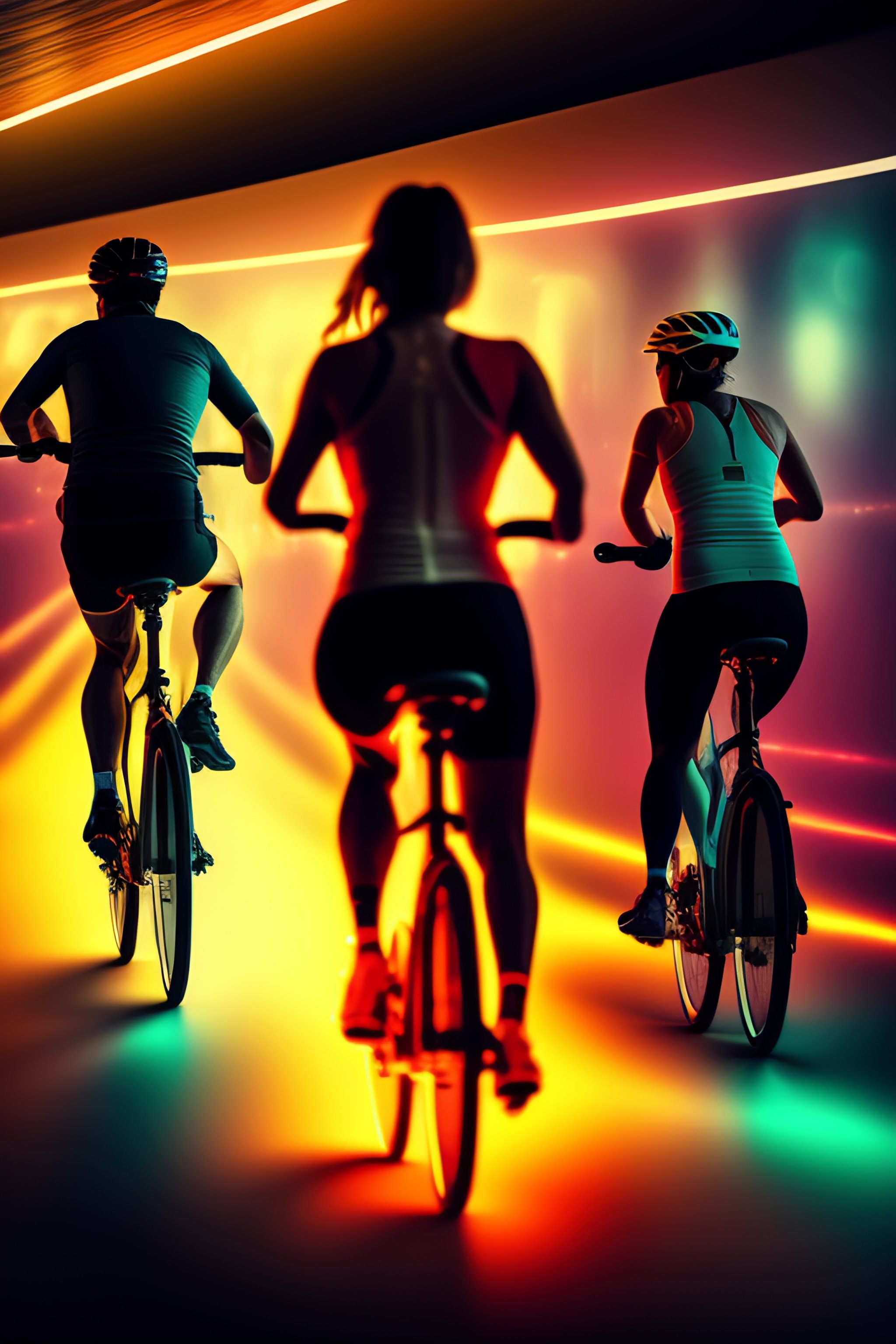 Lexica - Indoor cycling disco full of people on indoor cycling bikes