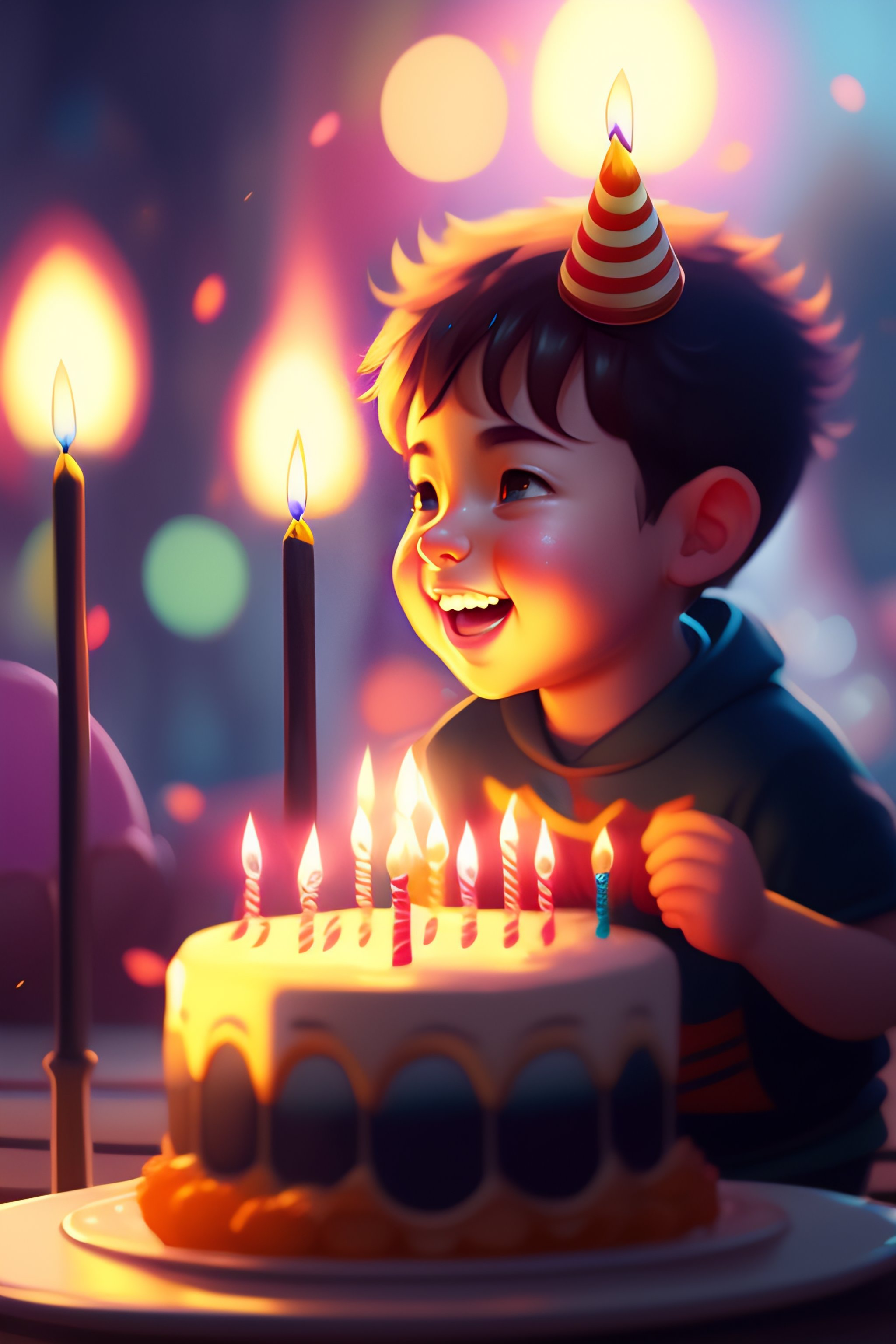 Lexica - Laughting boy eating huge birthday cake with candles ...