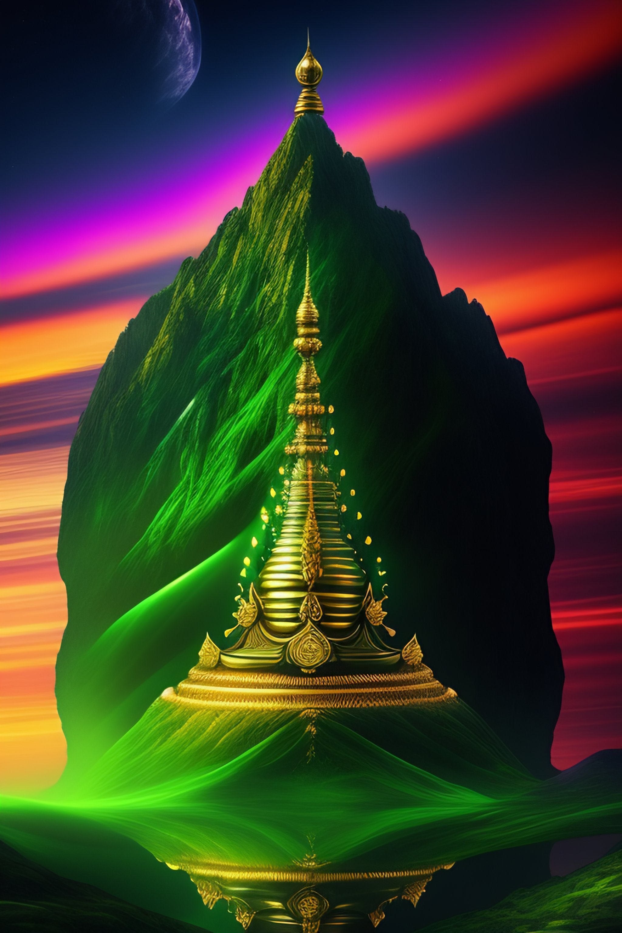 Lexica - A trippy background, lord shiva on the peak of a emerald green ...
