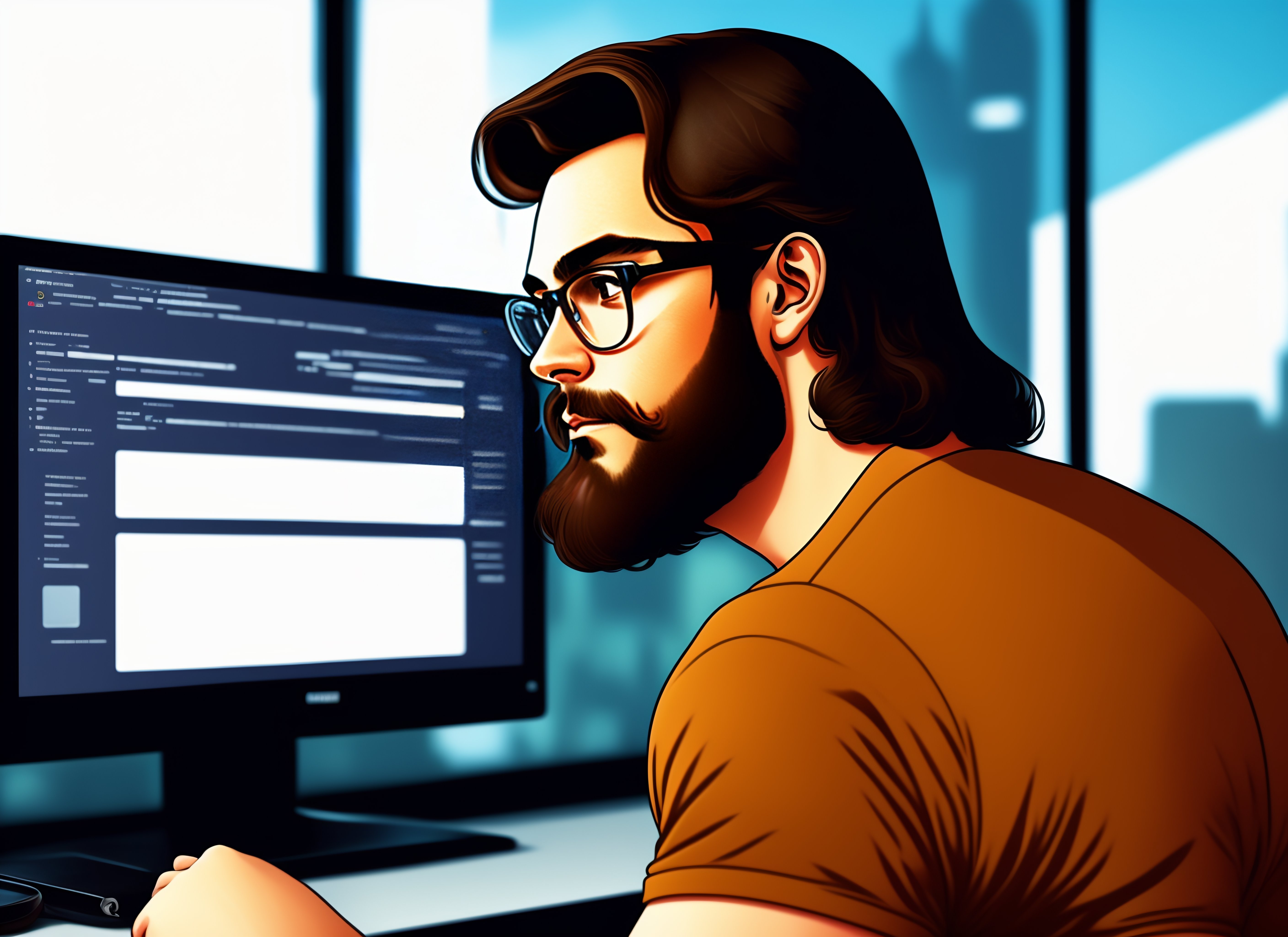 Lexica - A web developer with brown hair down to shoulders and black ...