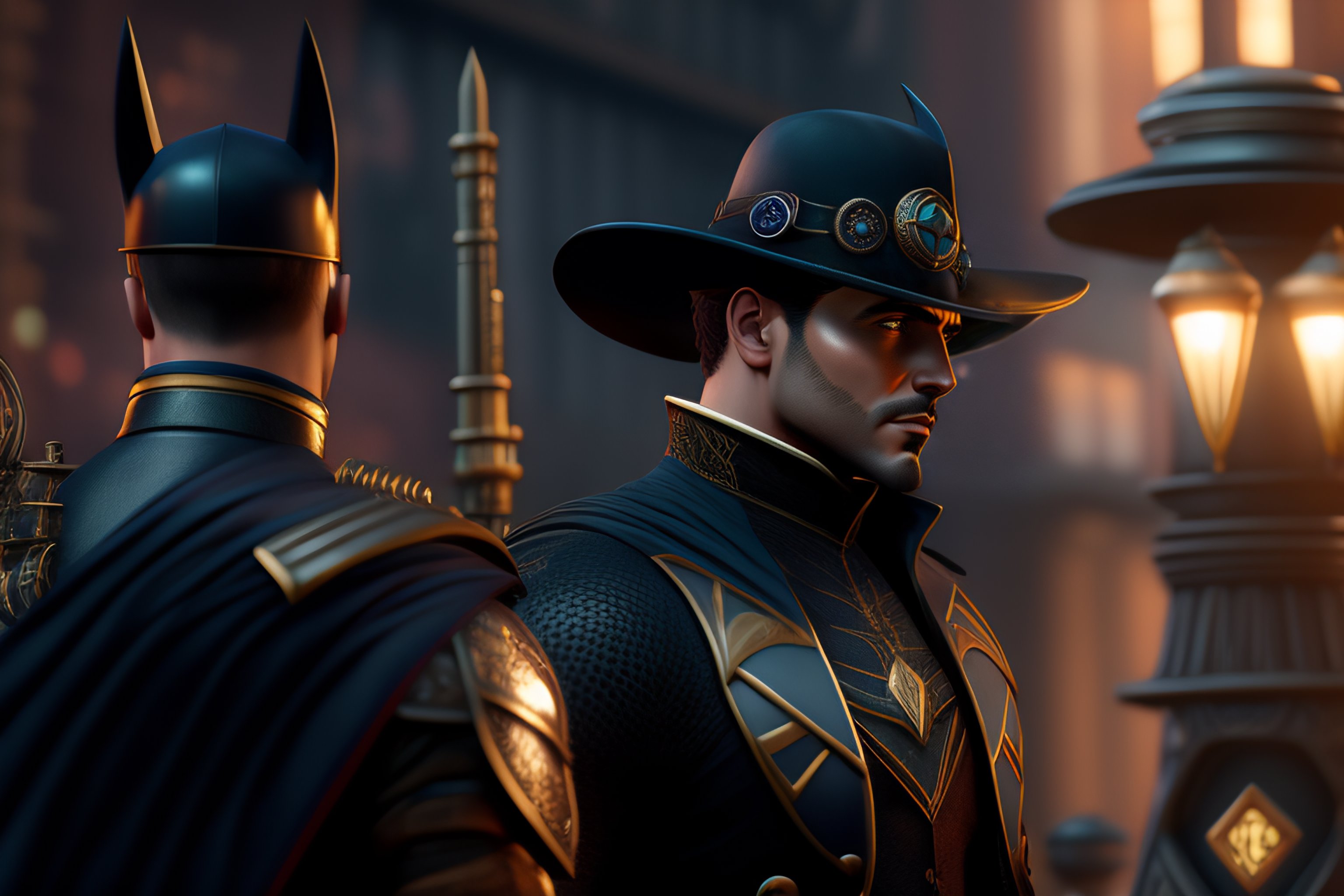 Lexica - Steampunk Batman, Gotham city, rooftops, art nouveau style ...