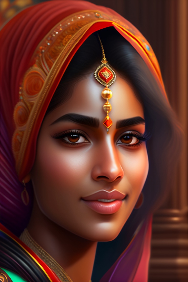 Lexica - Close portrait, indian woman, digital painting, highly ...