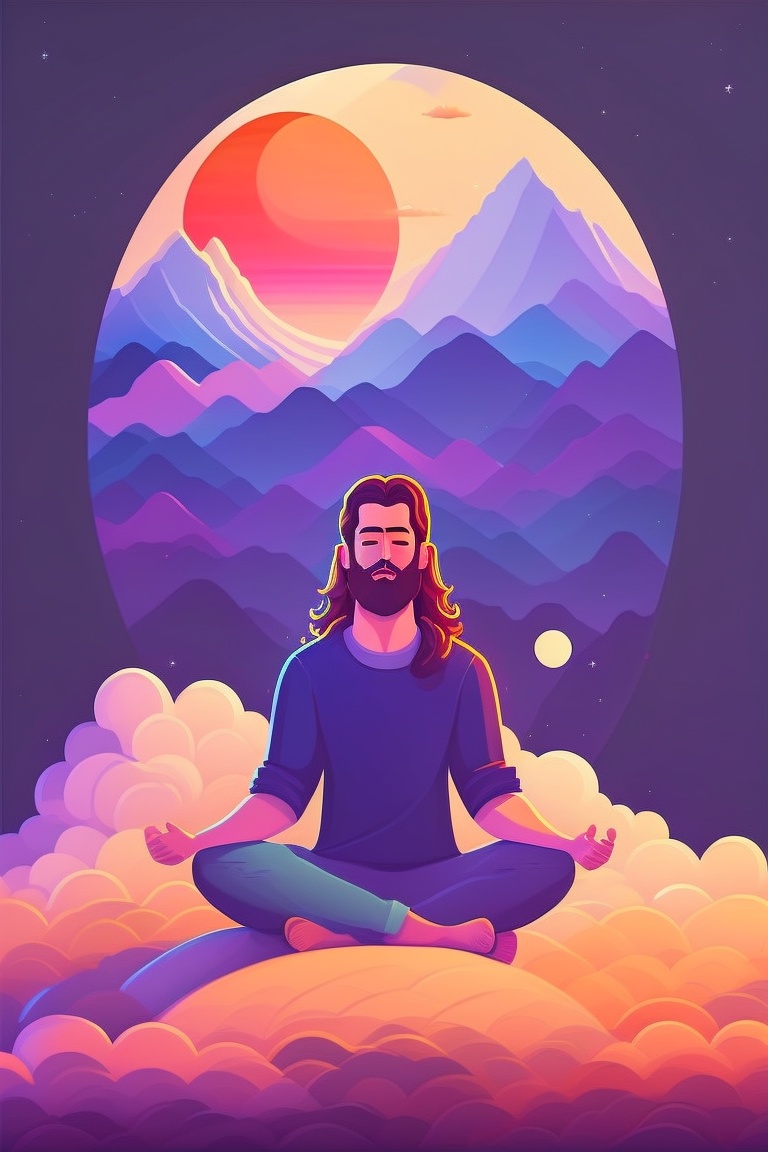 Lexica - Beautiful painting of man sitting on his bed and meditating ...