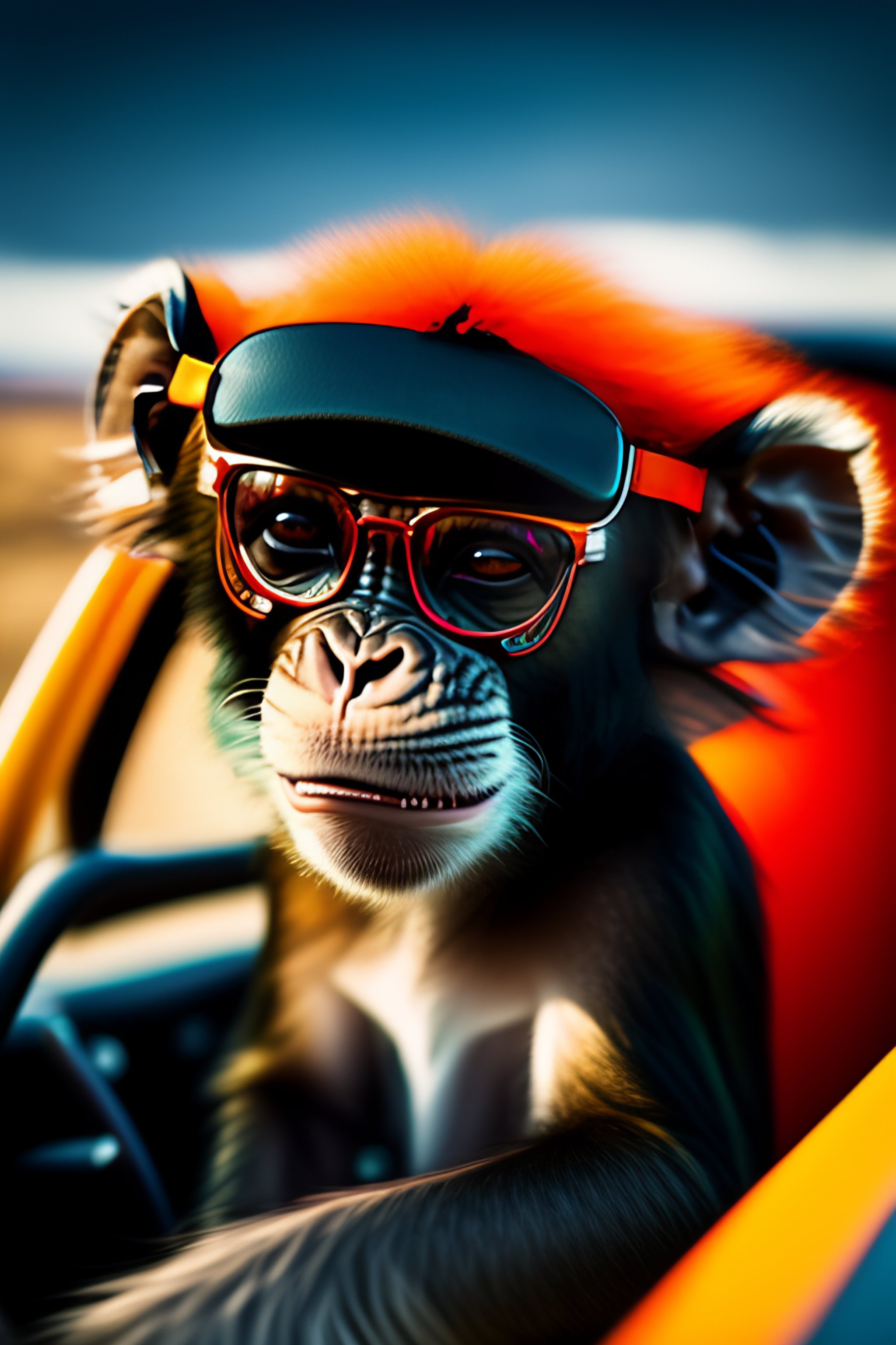 Lexica - Monkey head with racing glasses happy emotion bitting a ...